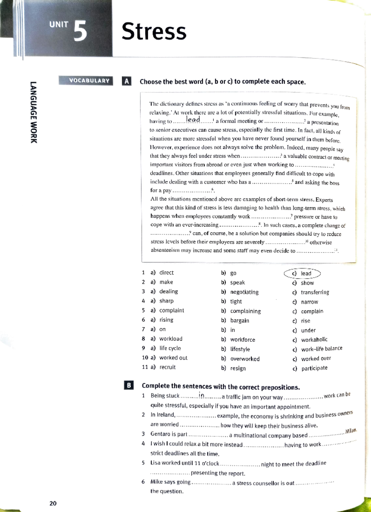 Extra unit 5 nuevo - Jhggh - 5 UNIT Stress voCABULARY A Choose the best ...