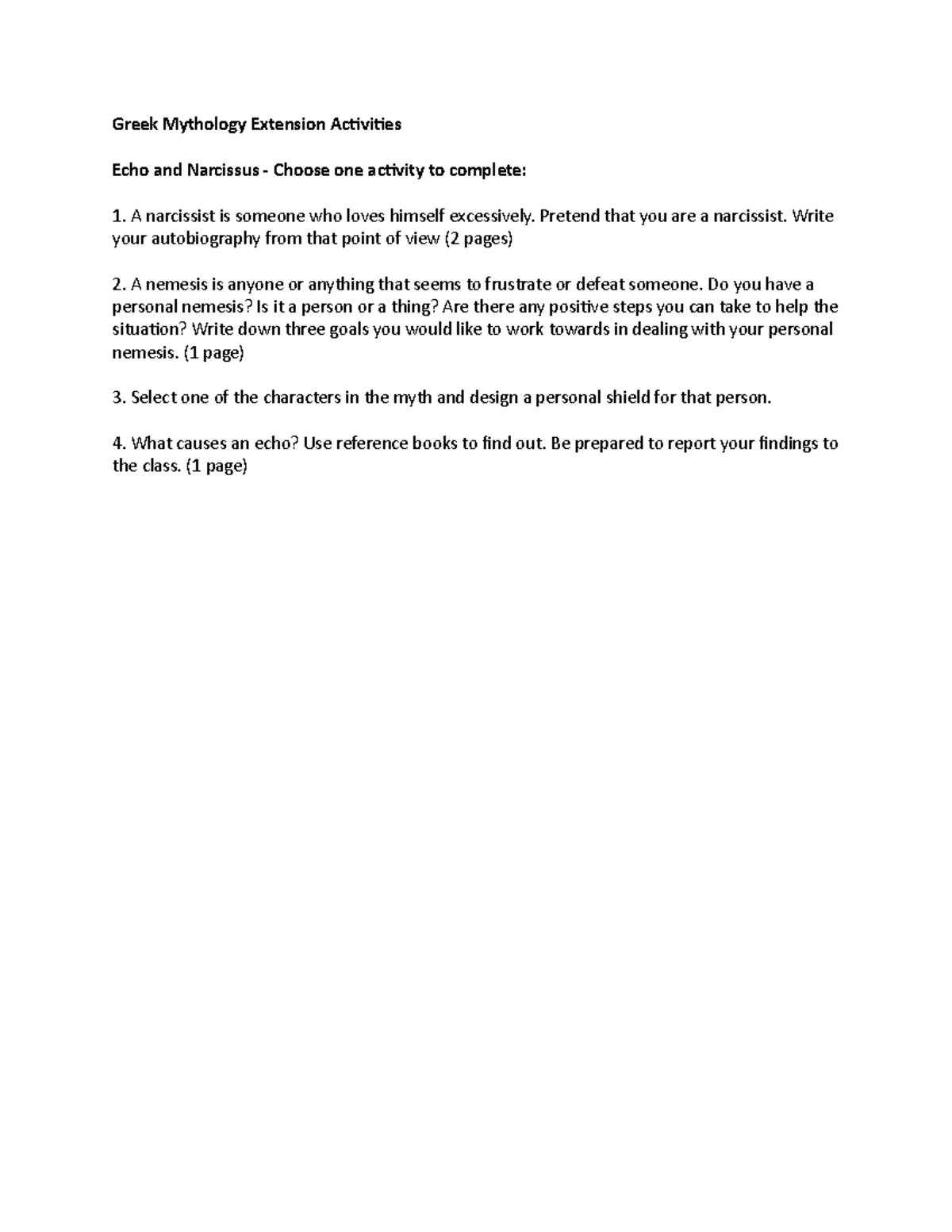 Greek Mythology Extension Activities - Pretend that you are a ...