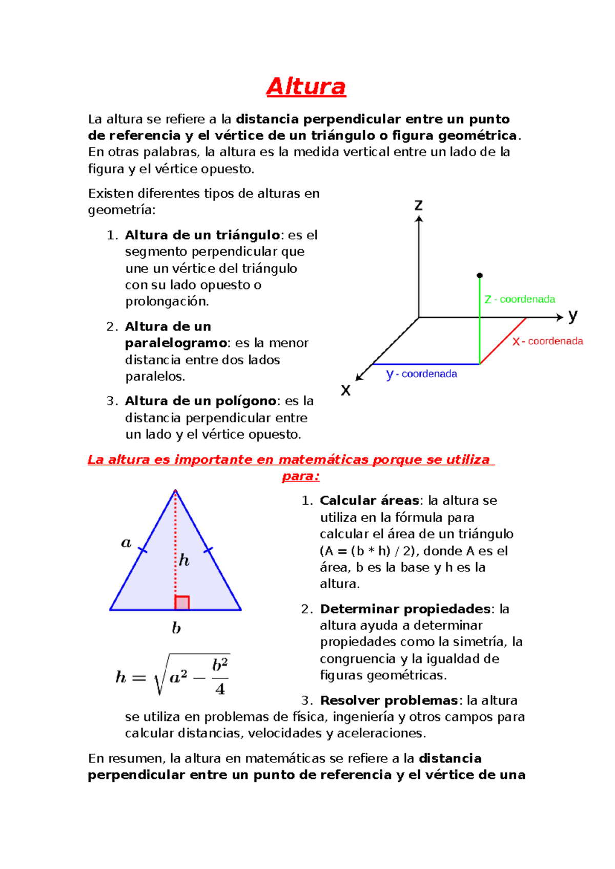 Alturaaa - asdadasd - Altura La altura se refiere a la distancia ...