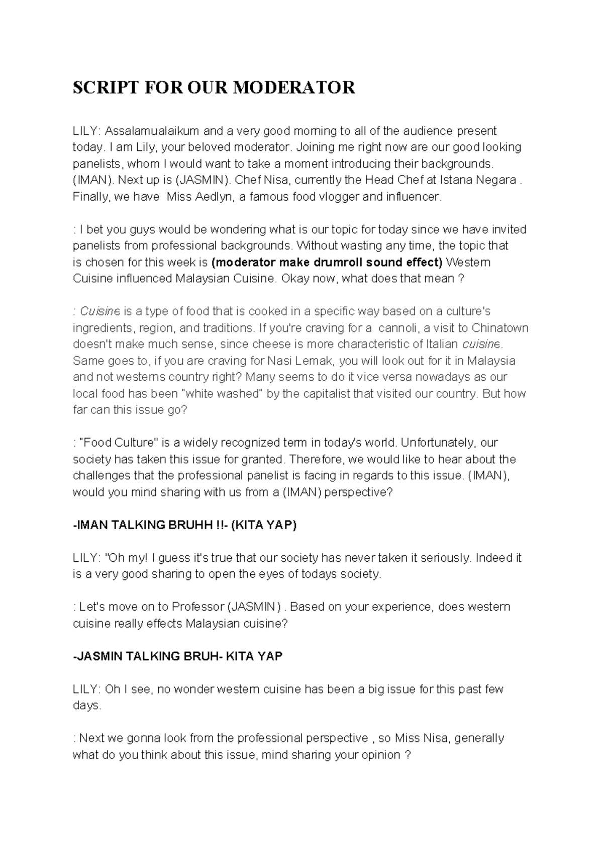 Script Moderator Group 7-1 - SCRIPT FOR OUR MODERATOR LILY ...