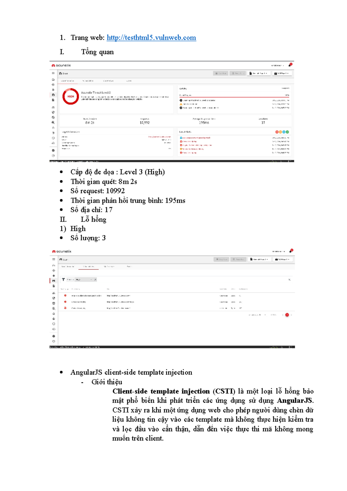 Trang web - Trang web: testhtml5.vulnweb I. Tổng quan Cấp độ đe dọa ...