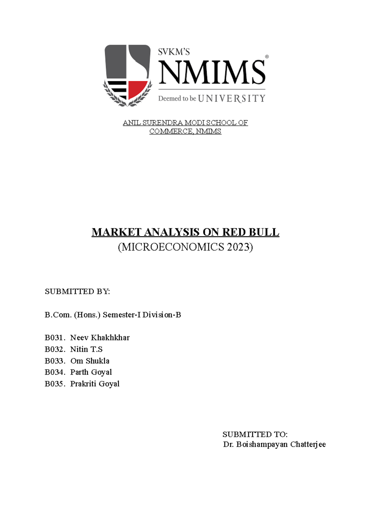 Bcom Div(B) ^J Group 7 Project Report - ANIL SURENDRA MODI SCHOOL OF ...