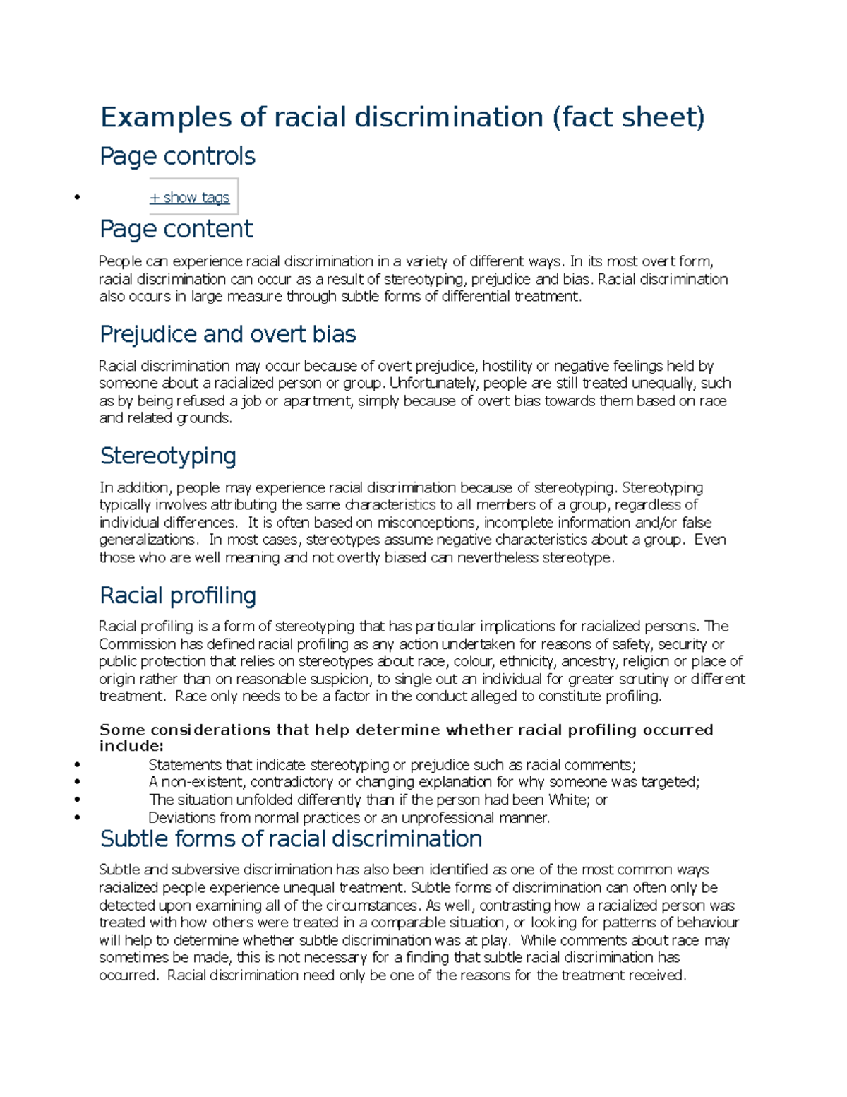 Examples of racial discrimination - In its most overt form ...