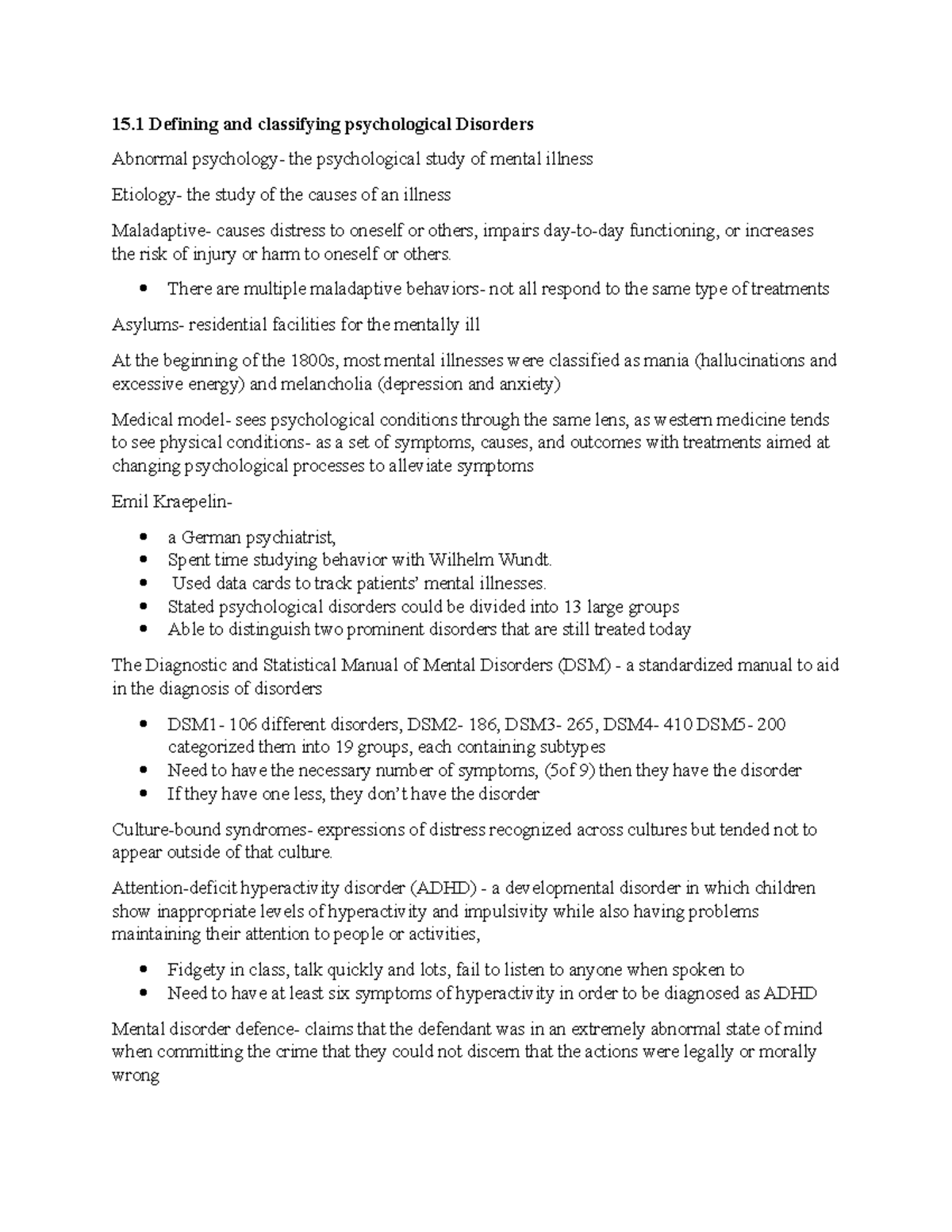 Chapter 15 notes - Zxz cx - 15 Defining and classifying psychological ...