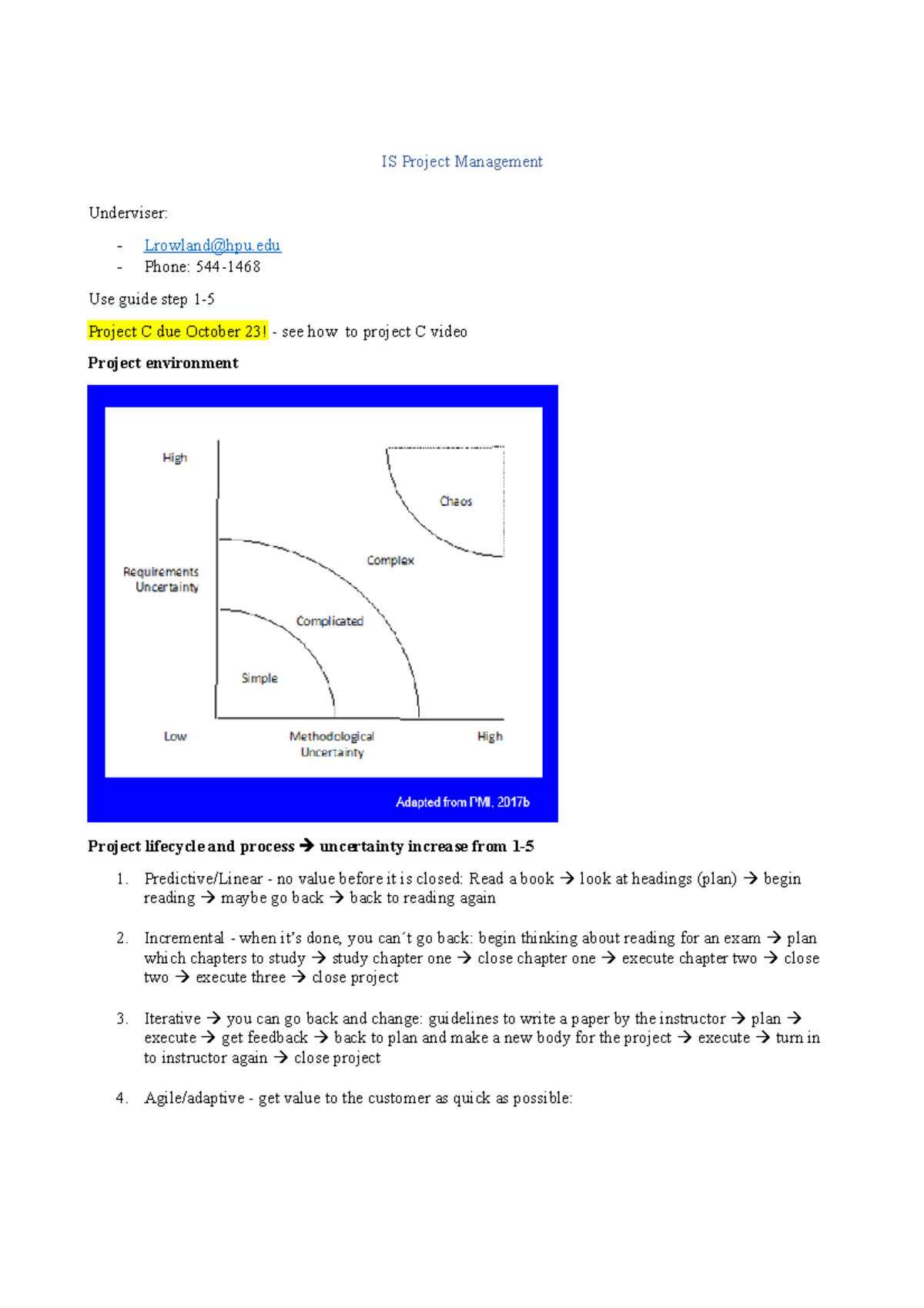 IS notater - Notes - IS Project Management Underviser: Lrowland@hpu ...