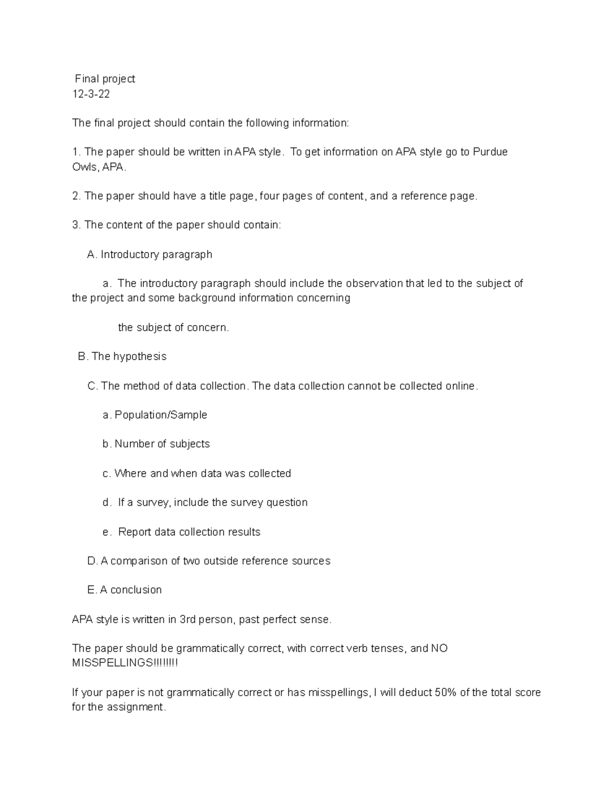 Final project outline - Final project 12-3- The final project should contain the following - Studocu