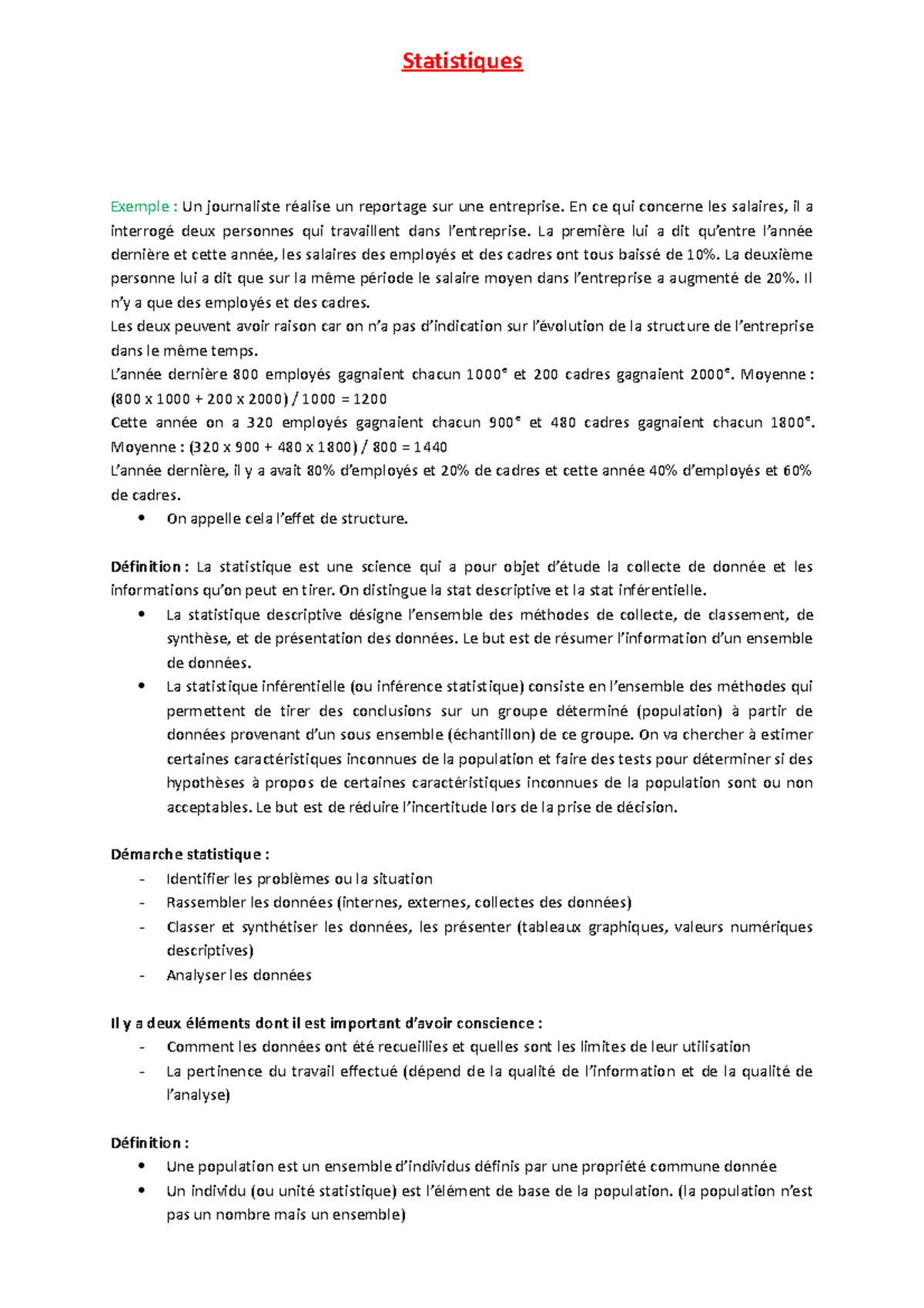 Statistiques L1 - Statistiques Exemple : Un journaliste réalise un ...