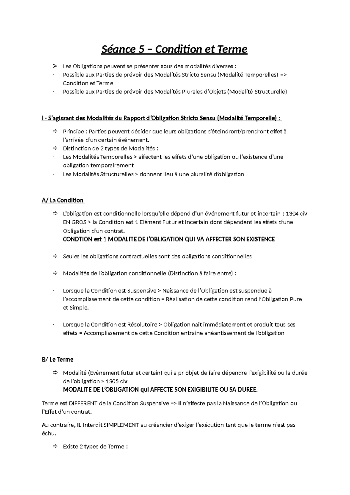 Séance 5 RGO - schéma avec explication partie cours - Séance 5 – Condition et Terme Les - Studocu