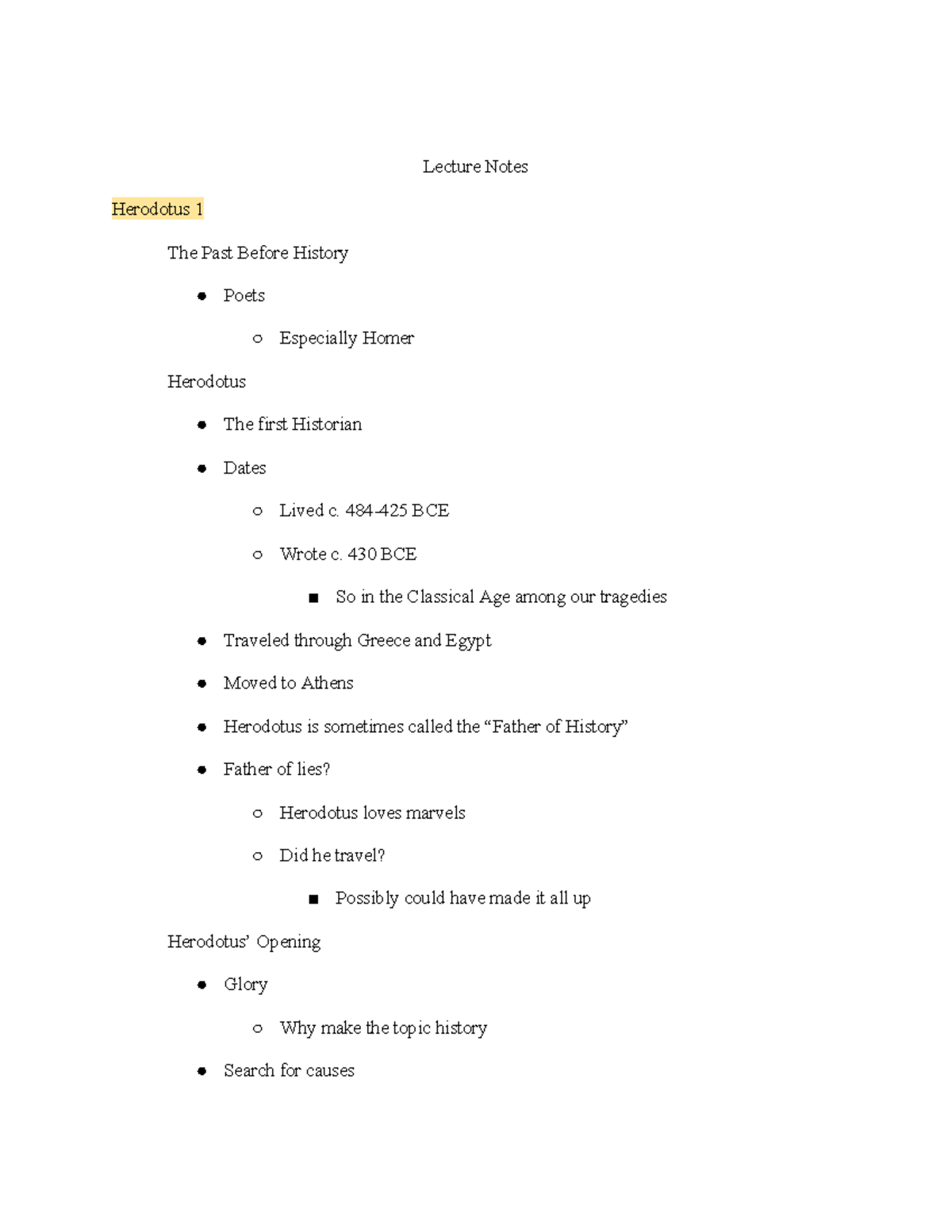 CLAS 160 D2 - Lecture Notes 11 7-9 - Lecture Notes Herodotus 1 The Past ...