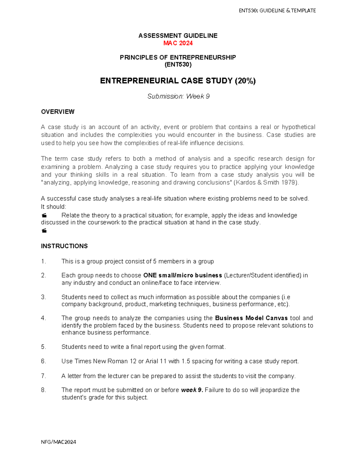 ENT530 Guideline - ASSESSMENT GUIDELINE MAC 2024 PRINCIPLES OF ...