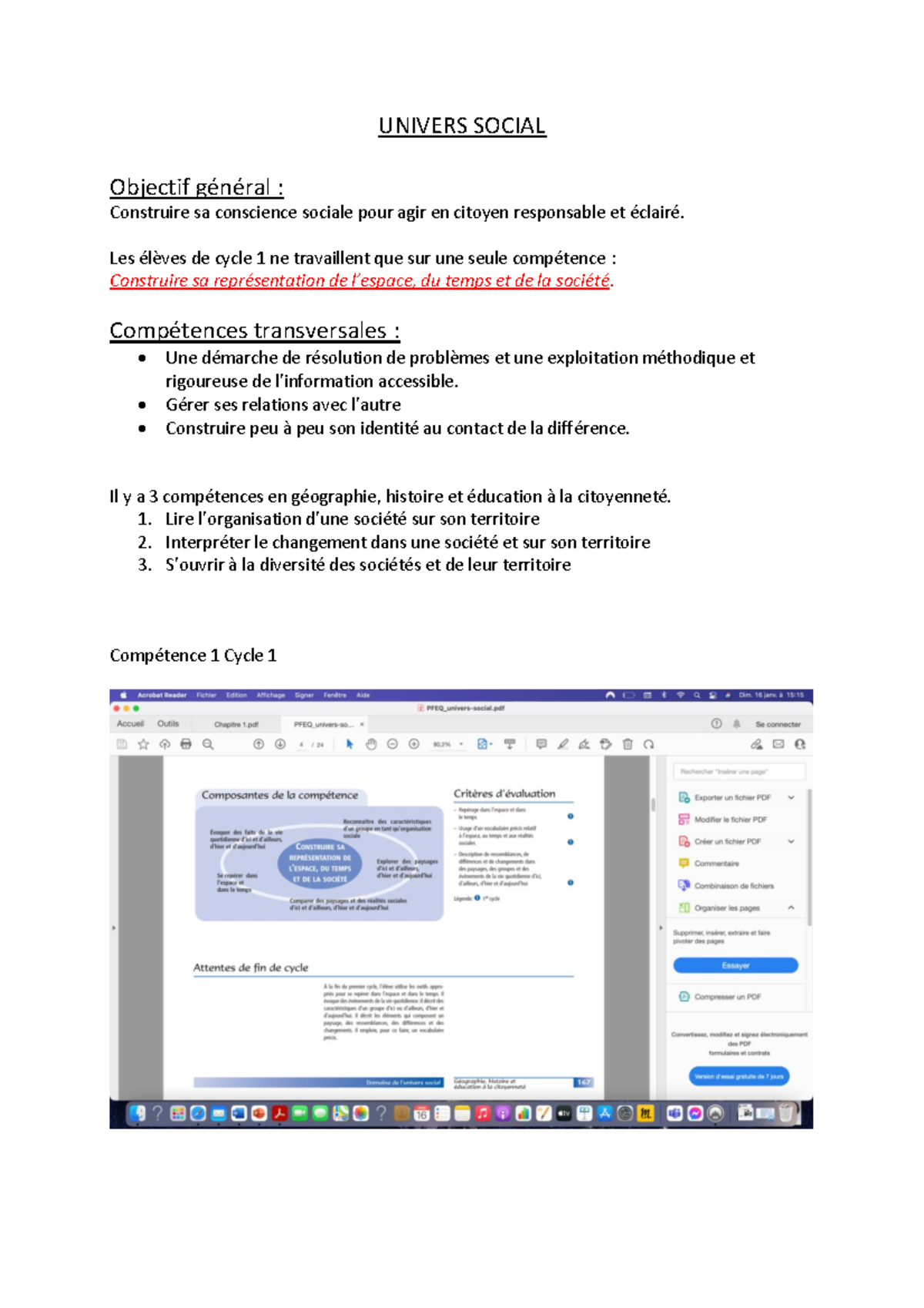 Resume PFEQ-PDA univers social - UNIVERS SOCIAL Objectif général ...