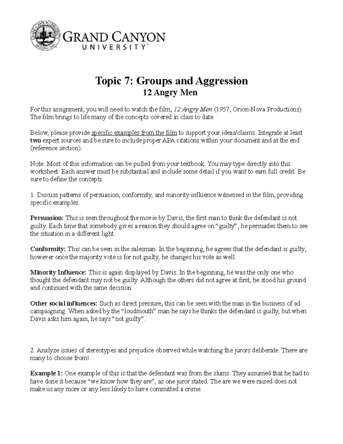 12Angry Men - 12 angry men movie assignment - Topic 7: Groups and ...