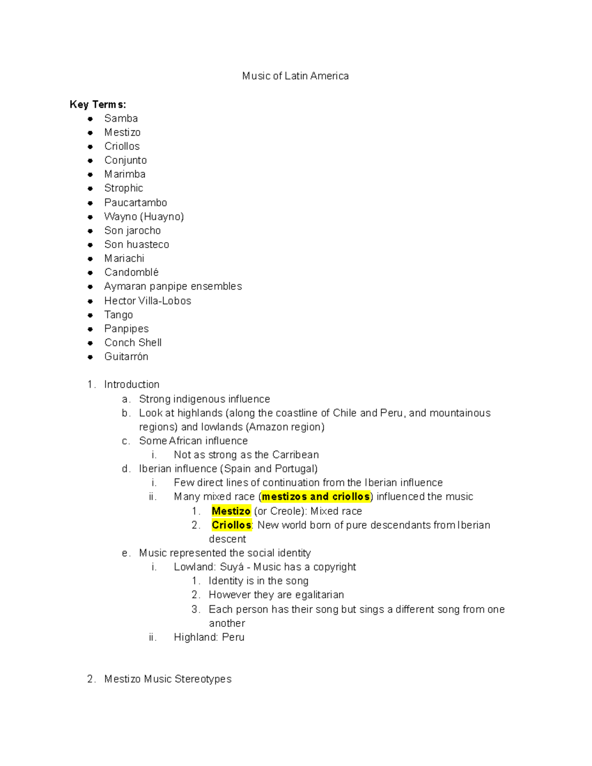 The Music of Latin America - Music of Latin America Key Terms: Samba ...