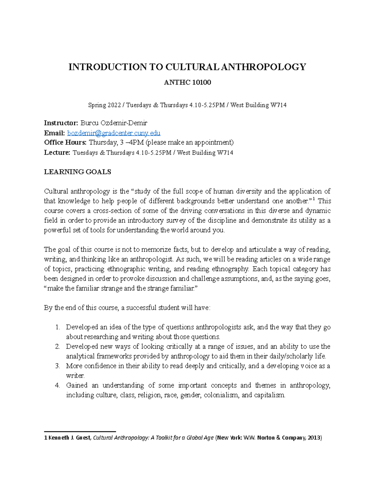 Spring 2022 Syllabus - Introduction to Cultural Anthropology BOD ...