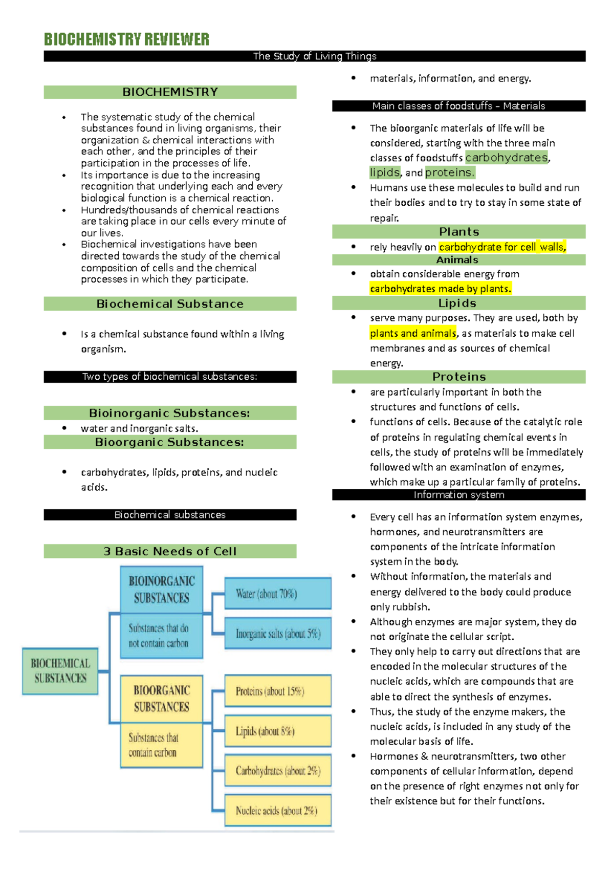 Cell Structure, Biochemistry, the study of living Things ...