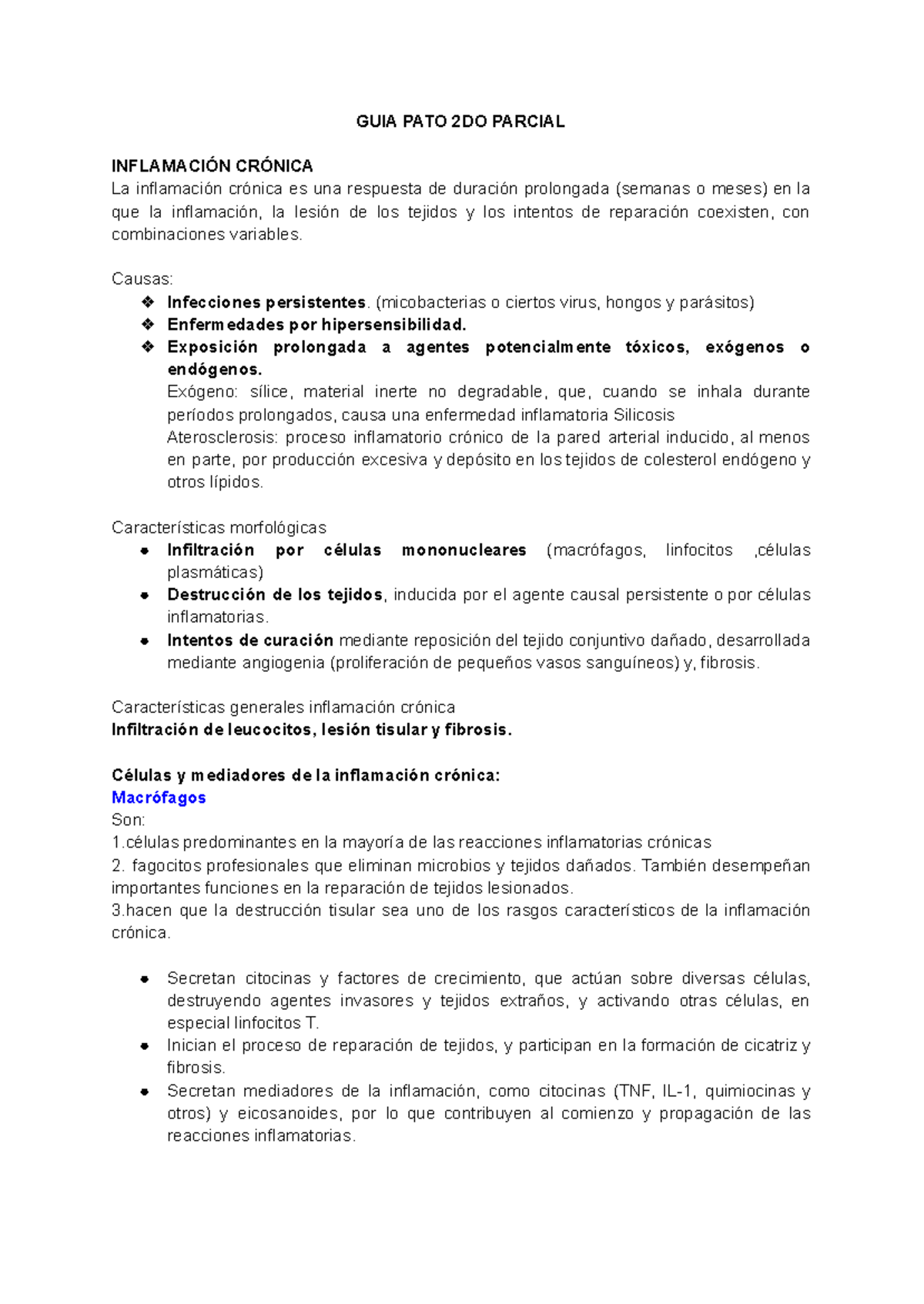 GUIA PATO 2DO Parcial - Guia de examen - GUIA PATO 2DO PARCIAL INFLAMACIÓN CRÓNICA La ...