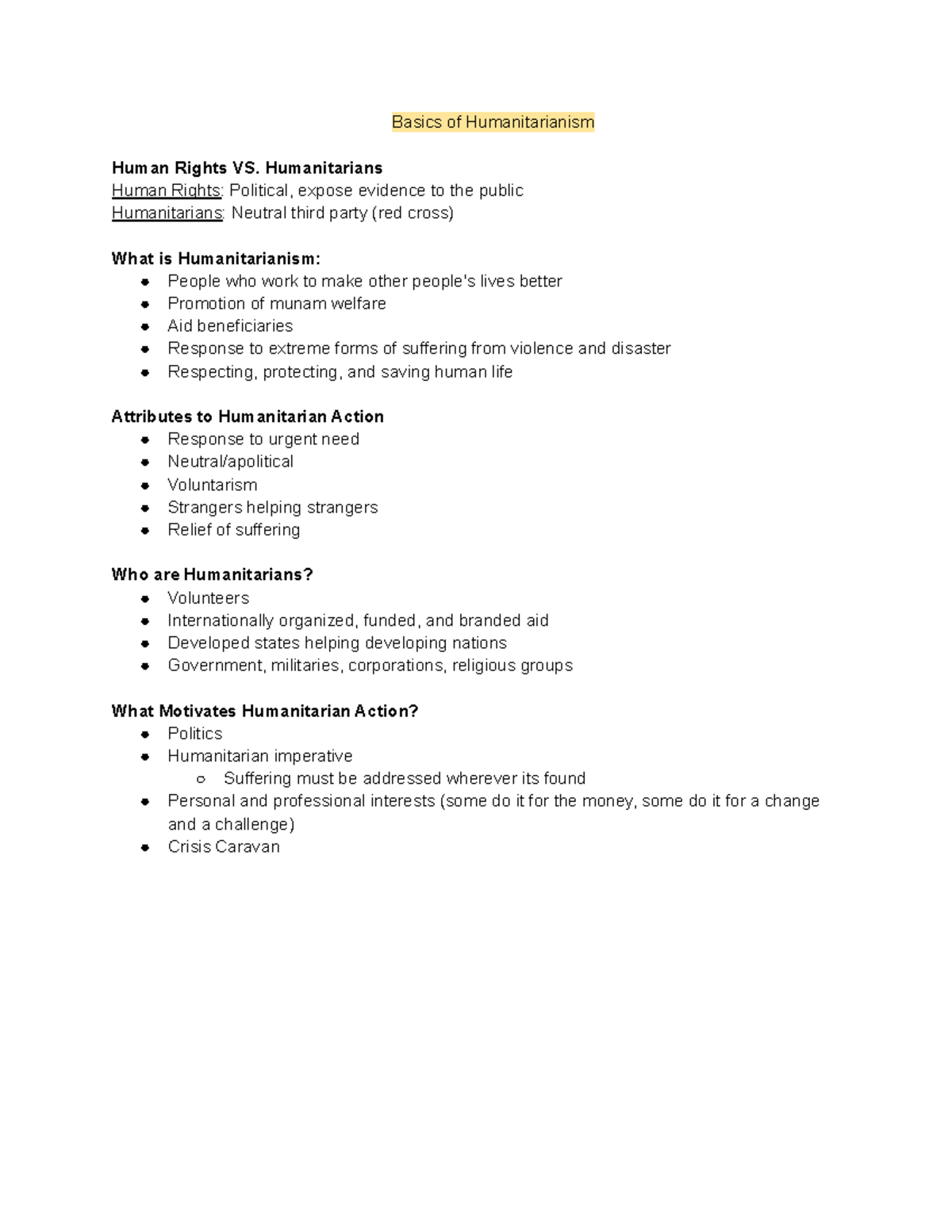 HUMN CH 1 - HUMN 201 - Basics of Humanitarianism Human Rights VS ...