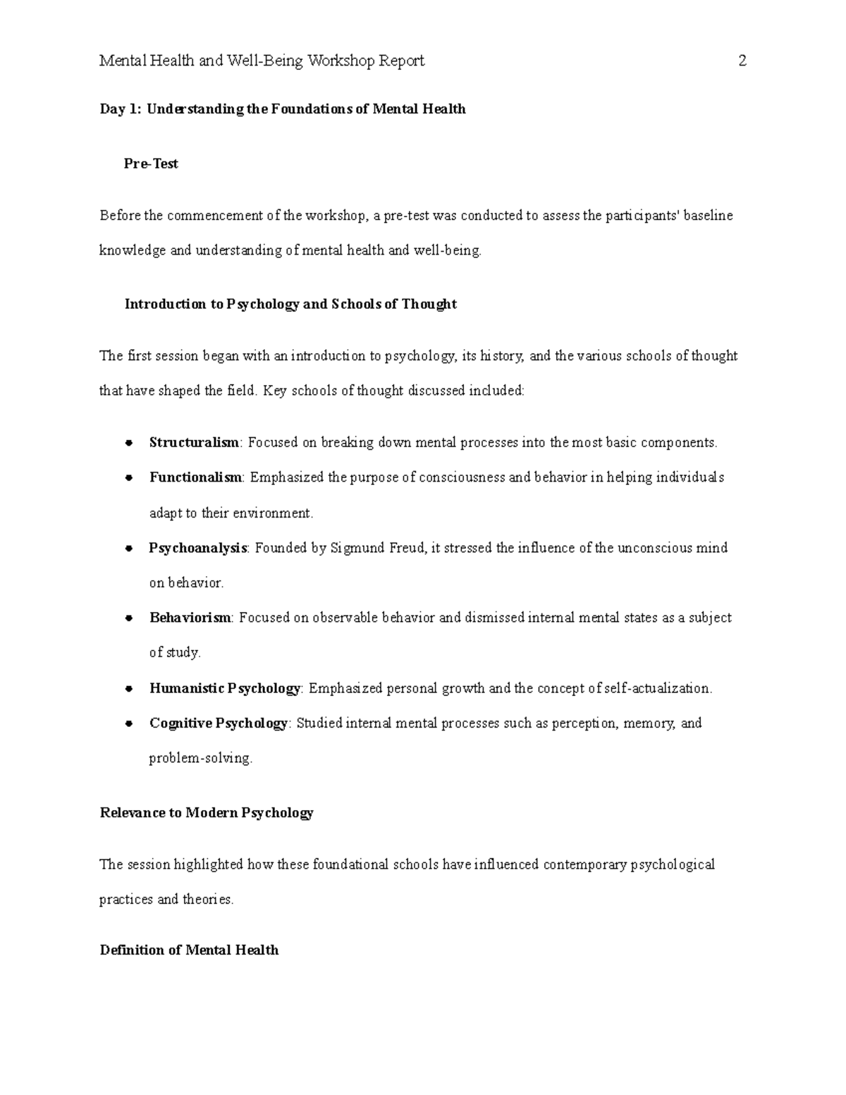 Final - Day 1: Understanding the Foundations of Mental Health Pre-Test ...