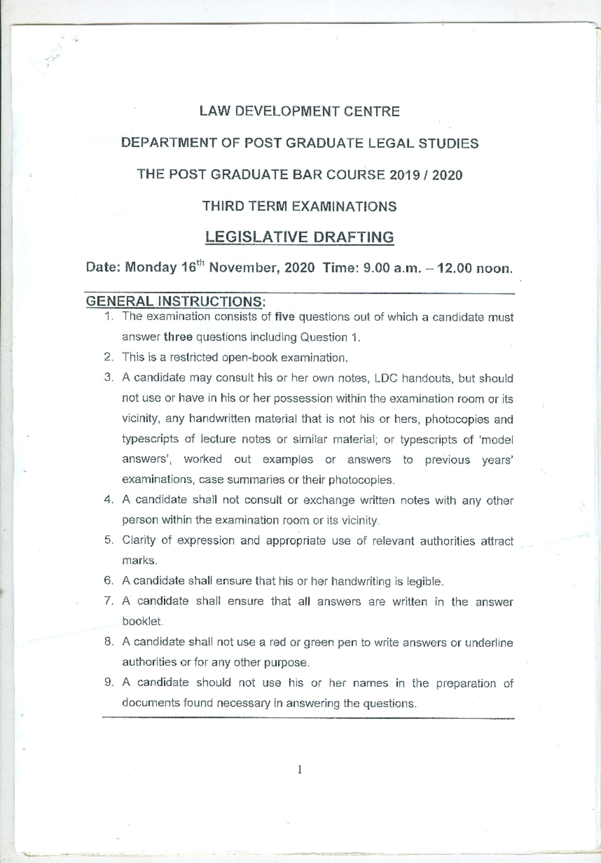 Legislative drafting pastpapers - Bachelors of law - Studocu