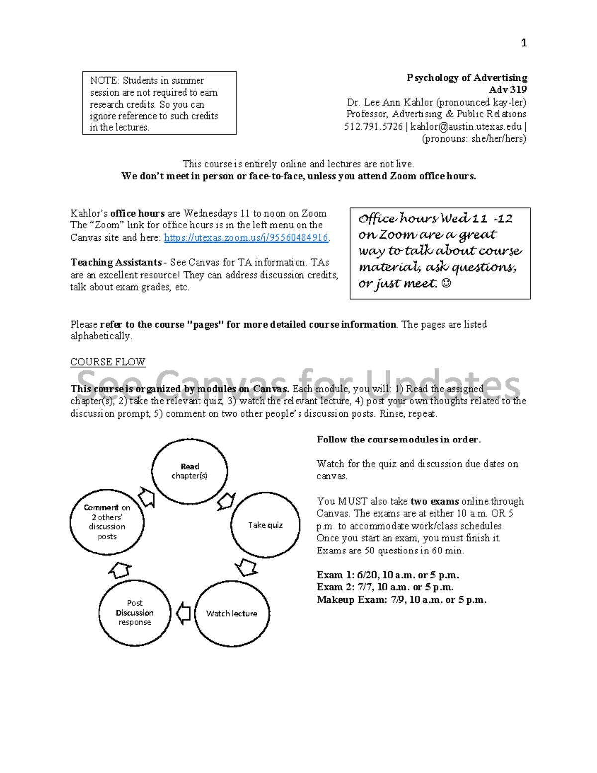319 Summer 2022 Kahlor syllabus - Psychology of Advertising Adv 319 Dr ...
