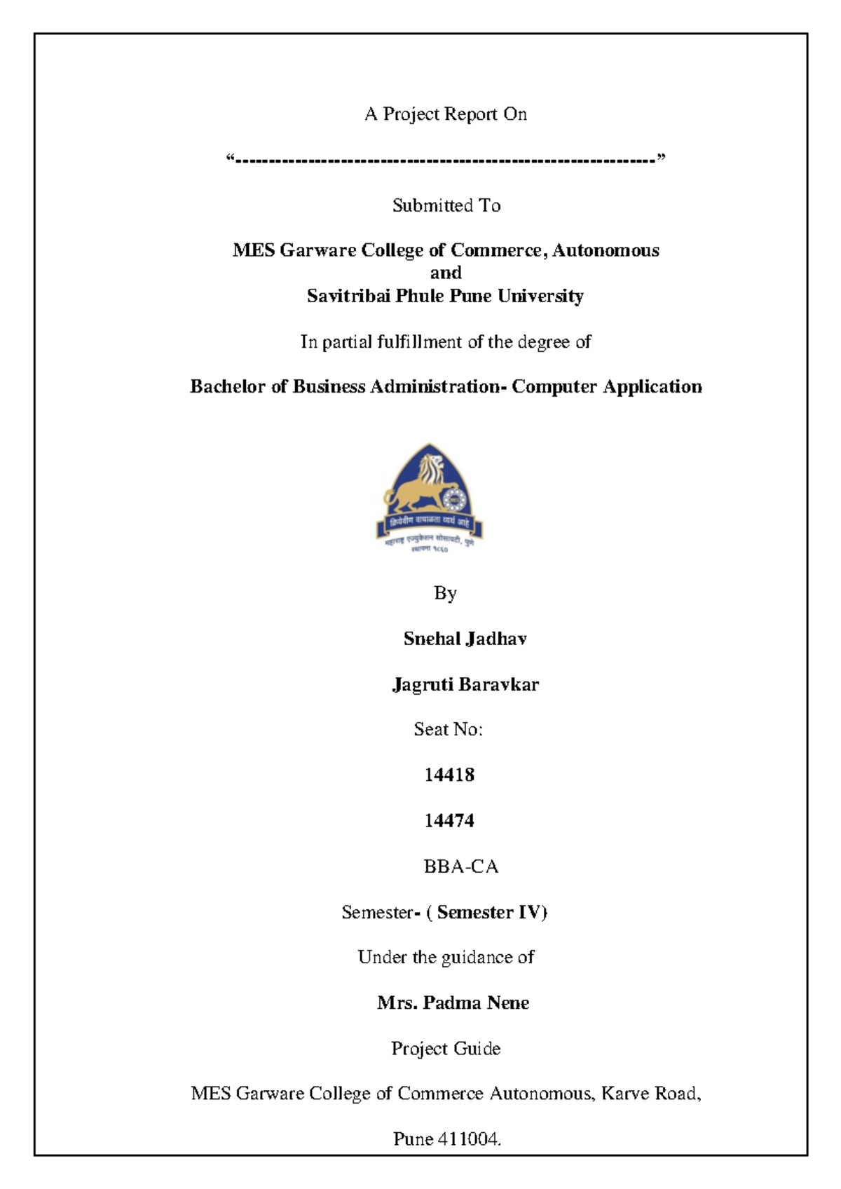 NGO project-1 - It's NGO project. - A Project Report On “-” Submitted ...