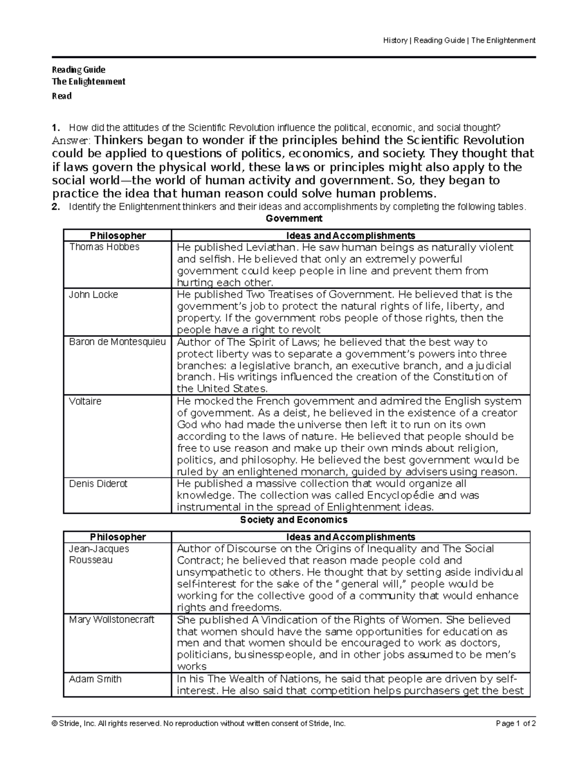 The Enlightenment - World History S1.2 22-23 - History | Reading Guide ...