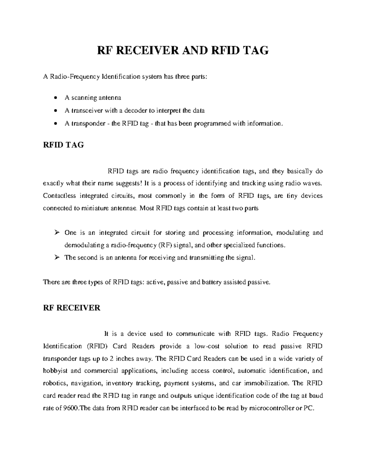 RFID - LECTURE NOTE ON RF RECEIVER AND RFID TAG - RF RECEIVER AND RFID ...