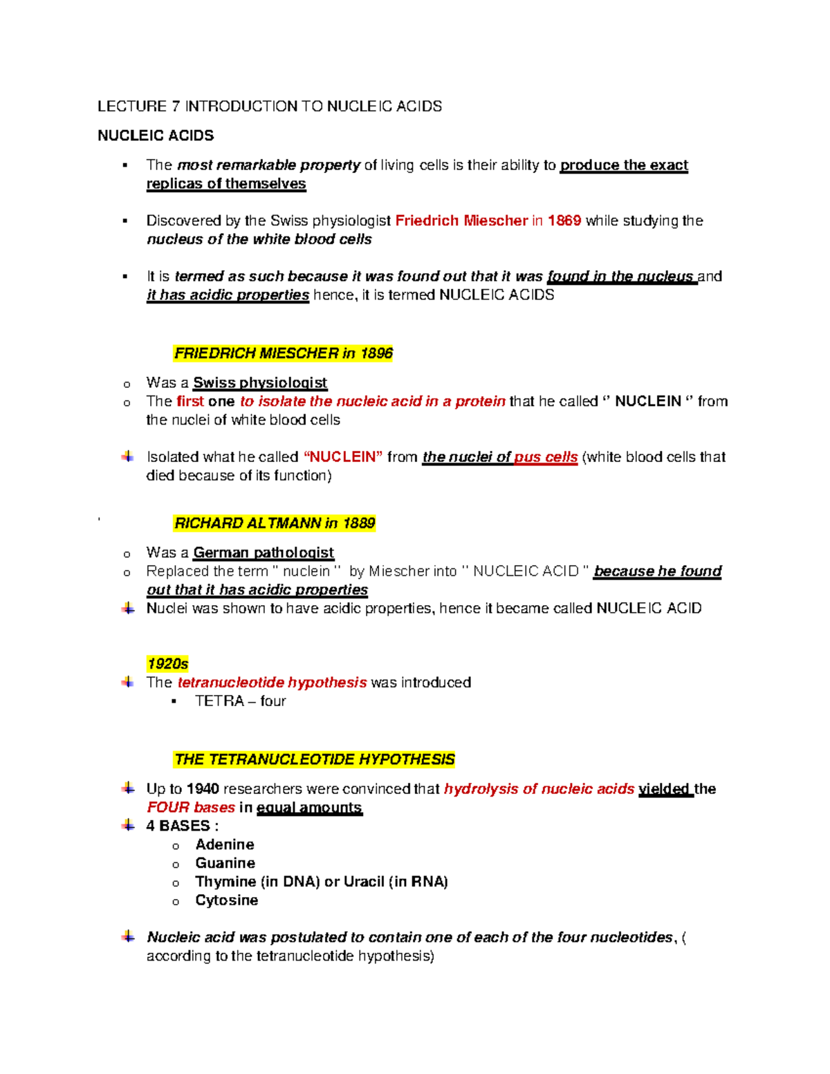 Biochemistry - Introduction TO Nucleic Acids - LECTURE 7 INTRODUCTION ...
