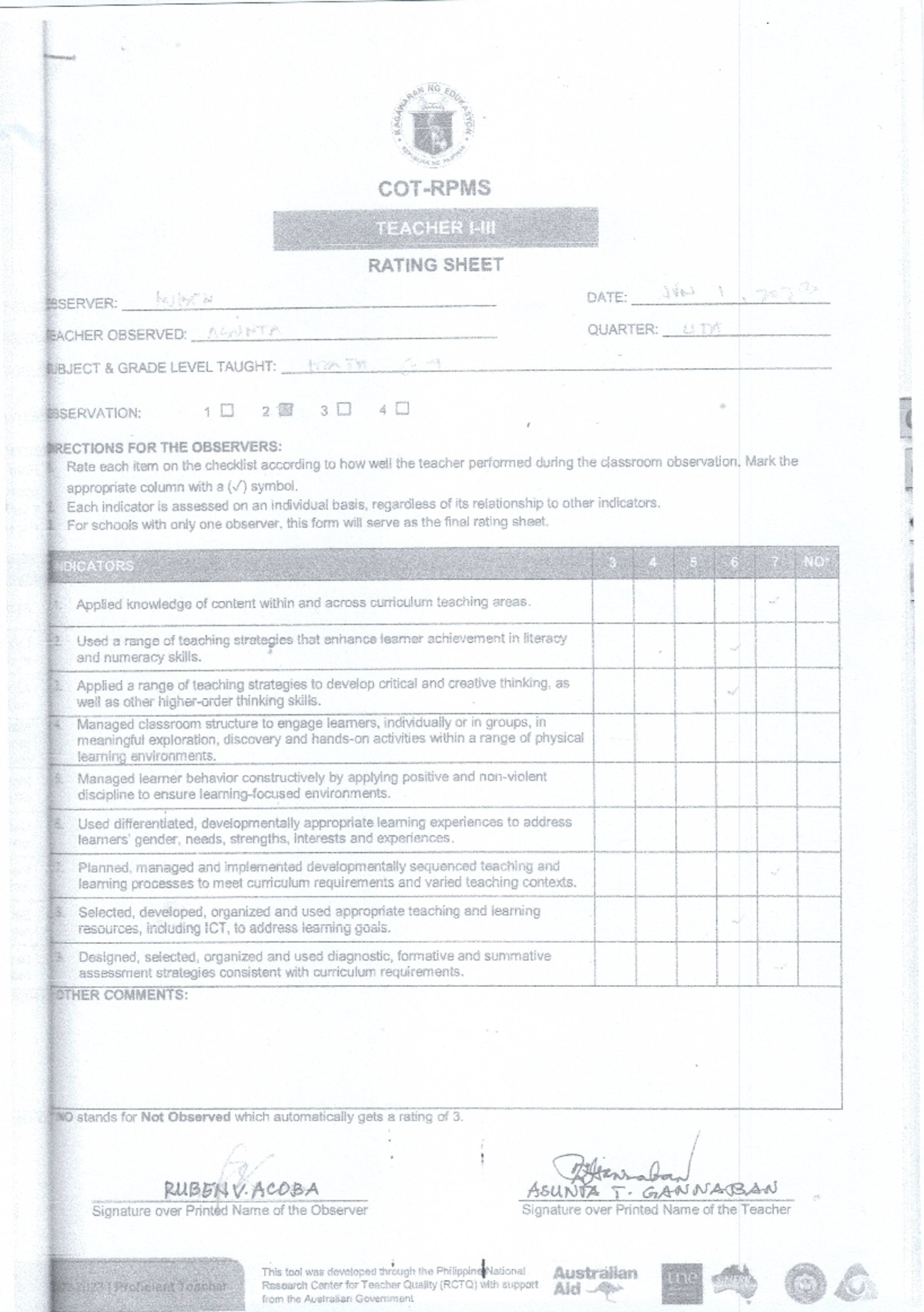 Rating-Sheet - Bachelor in Secondary Education - Studocu