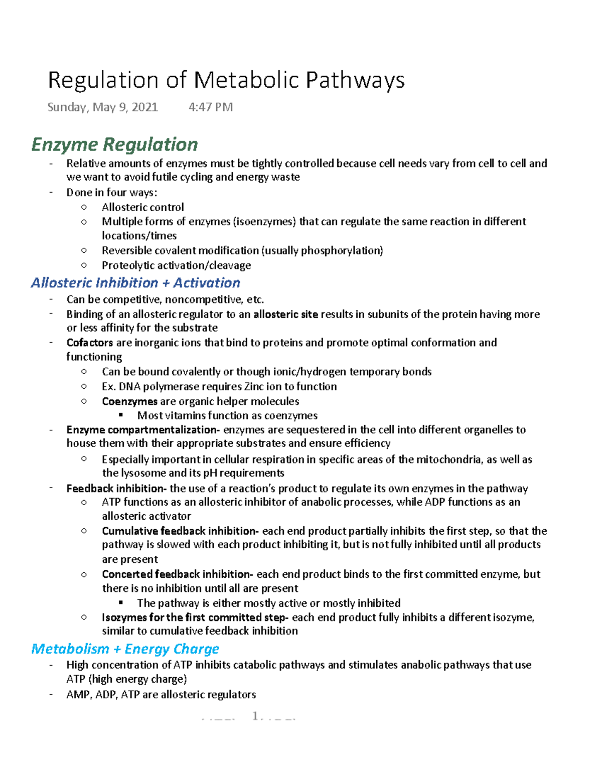 Biochem Enzyme Pathways - Lecture notes Week 7 Lecture 1 - 153A - UCLA ...