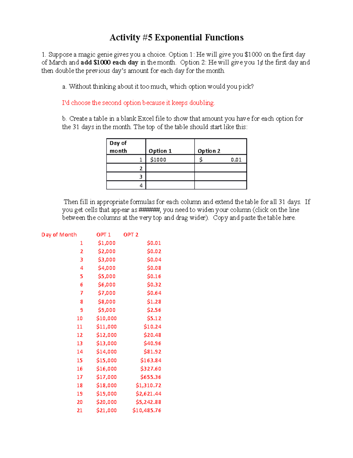MATH 110 Activity 5 - CH Work and assignment - Activity #5 Exponential ...