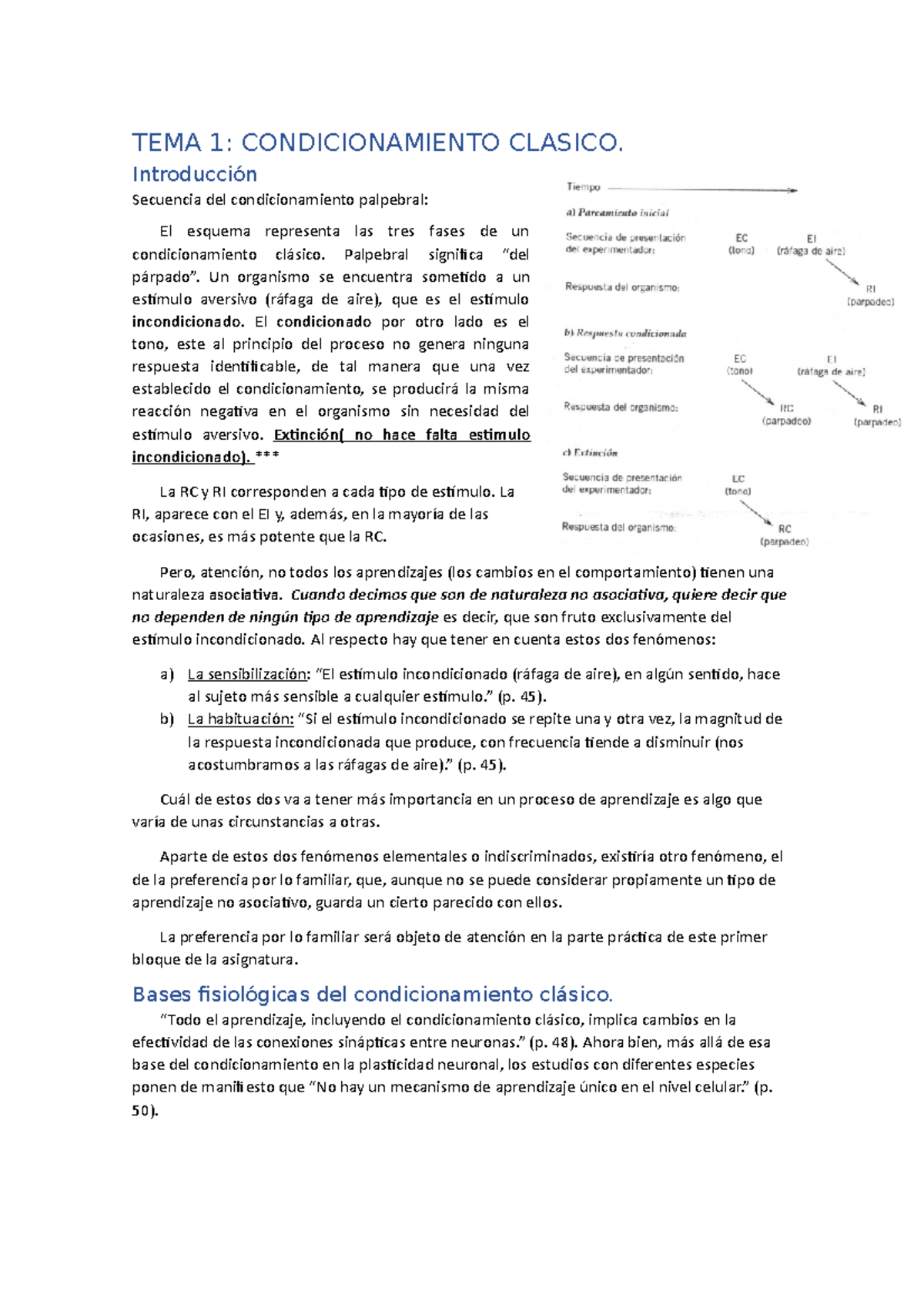 Tema 1 - Apuntes 1 - TEMA 1: CONDICIONAMIENTO CLASICO. Introducción ...