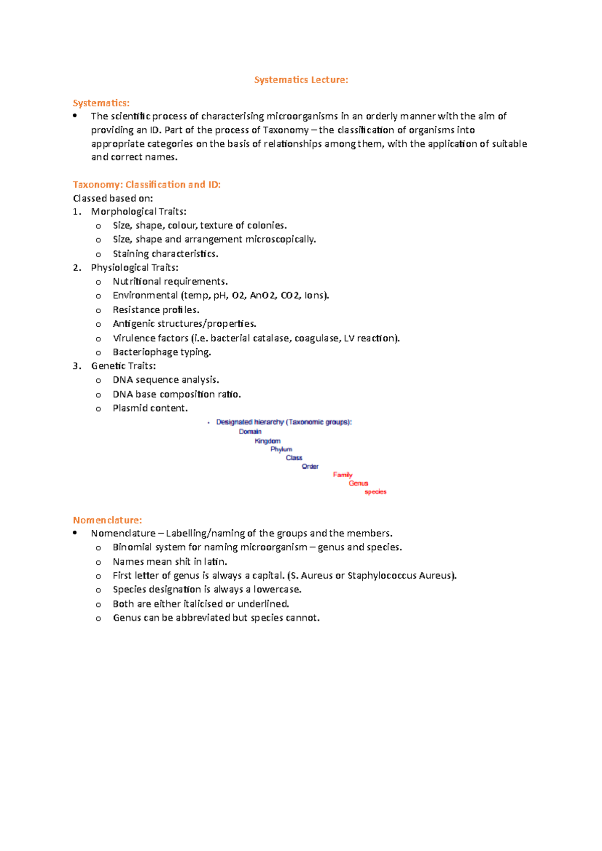Systematics Lecture + Questions - Systematics Lecture: Systematics: The scientific process of ...