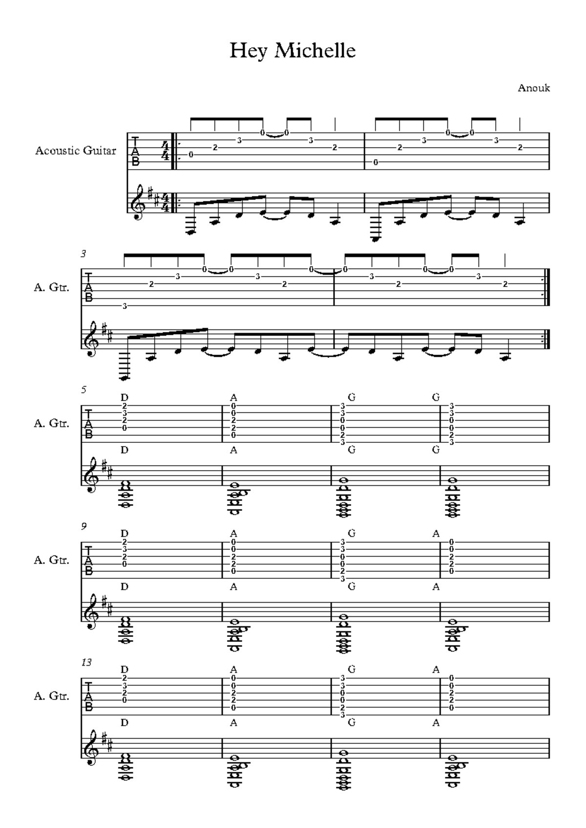 Hey Michelle - Full Score - ™ ™ ™™ Acoustic Guitar ™ ™ ™™ A. Gtr. 3 A ...