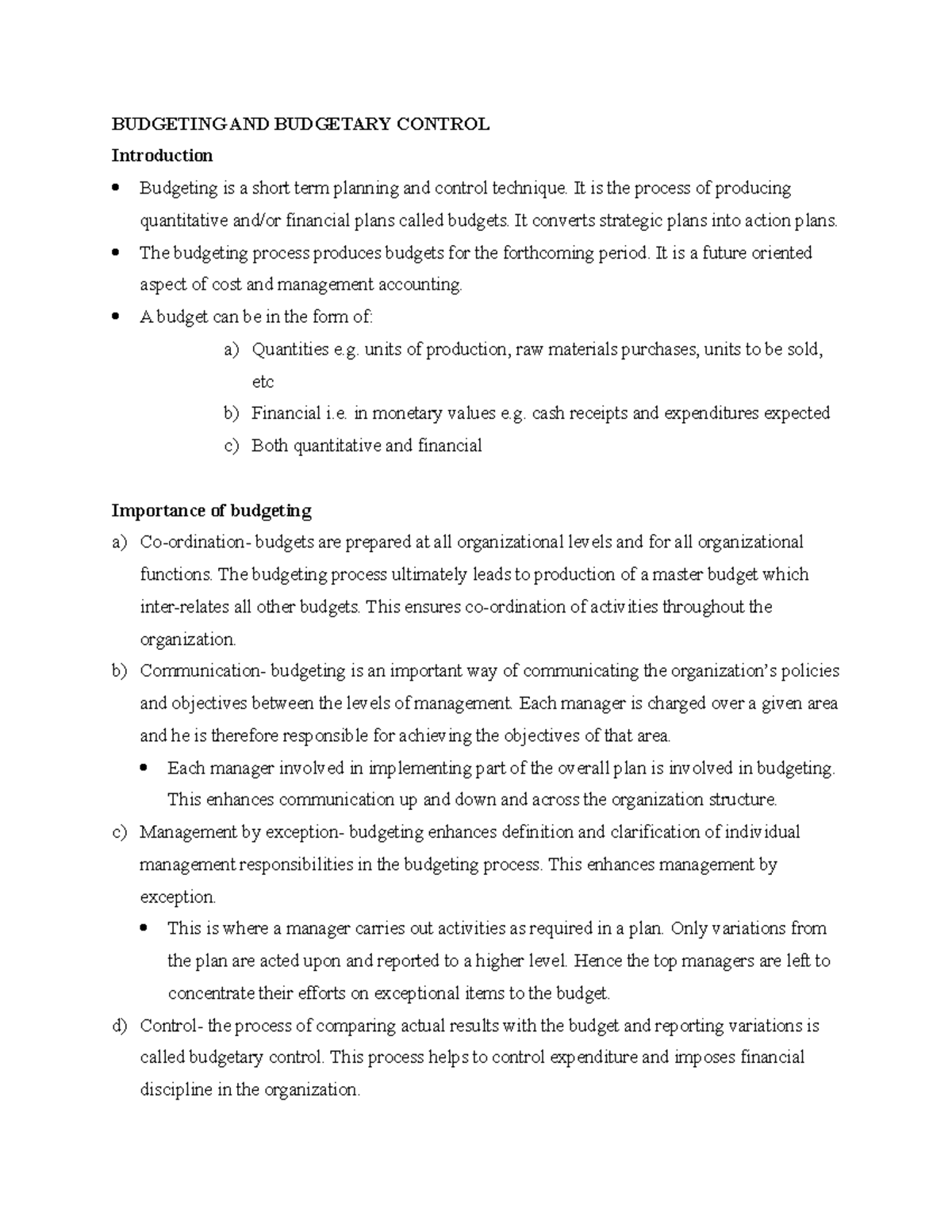 Budgeting AND Budgetary Control - BUDGETING AND BUDGETARY CONTROL ...