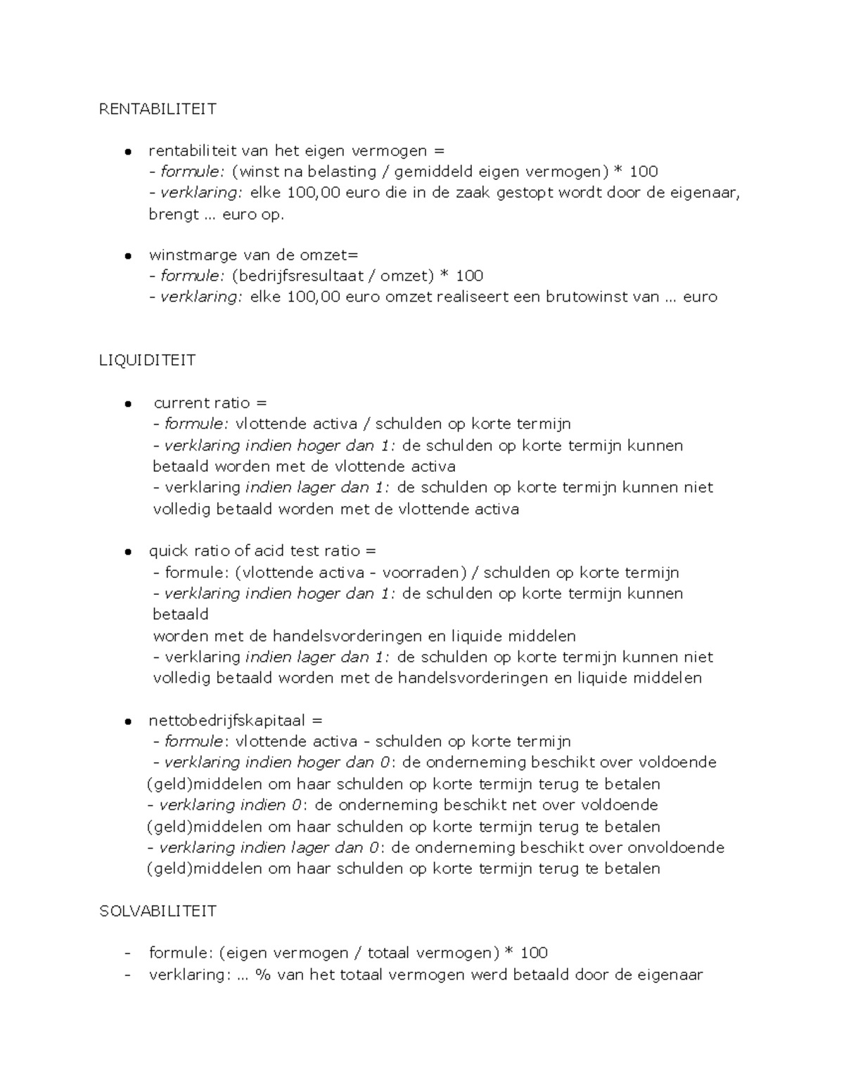 Ratio's - formules - RENTABILITEIT rentabiliteit van het eigen vermogen ...