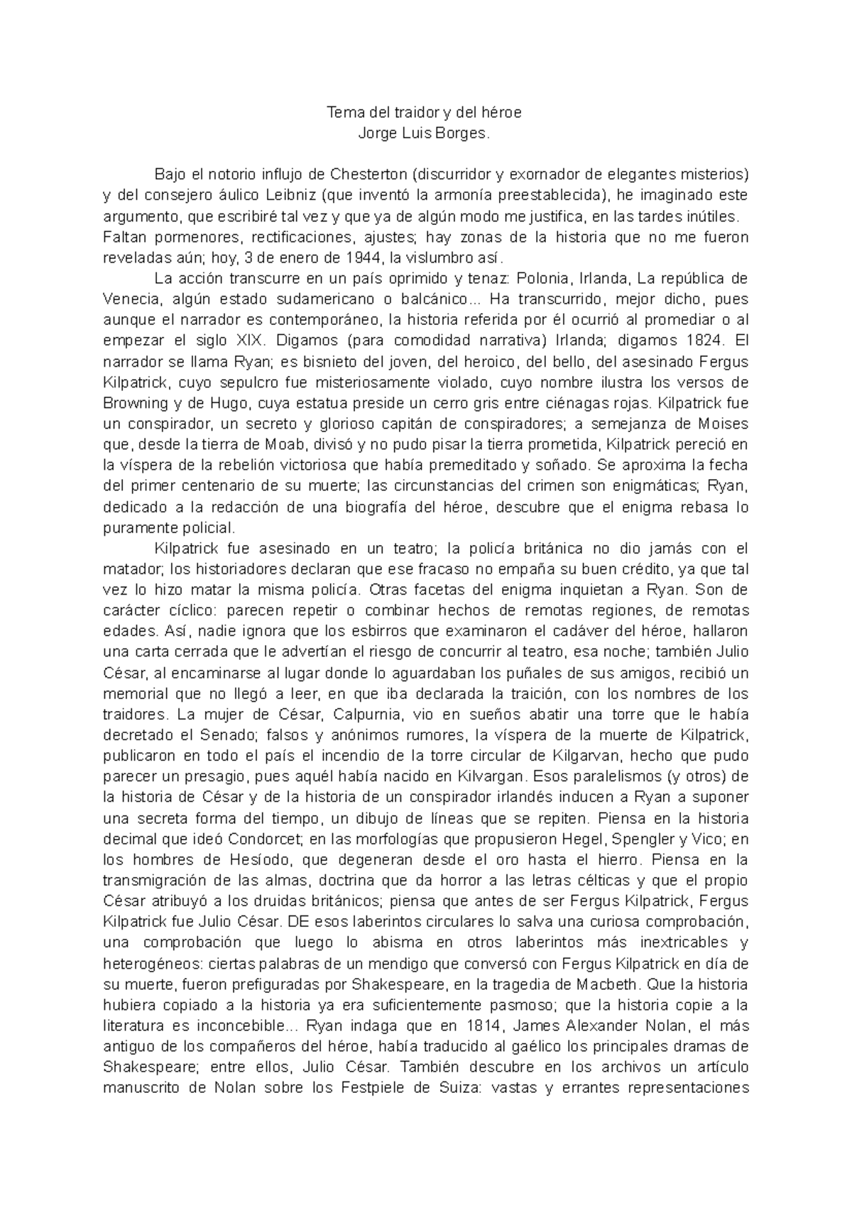 El tema del traidor y del héroe - Tema del traidor y del héroe Jorge ...