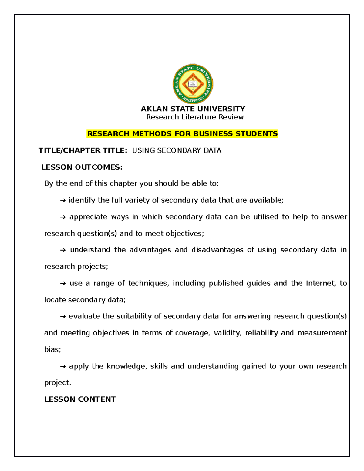 Using Secondary Data Research Methods For Business Students Aklan