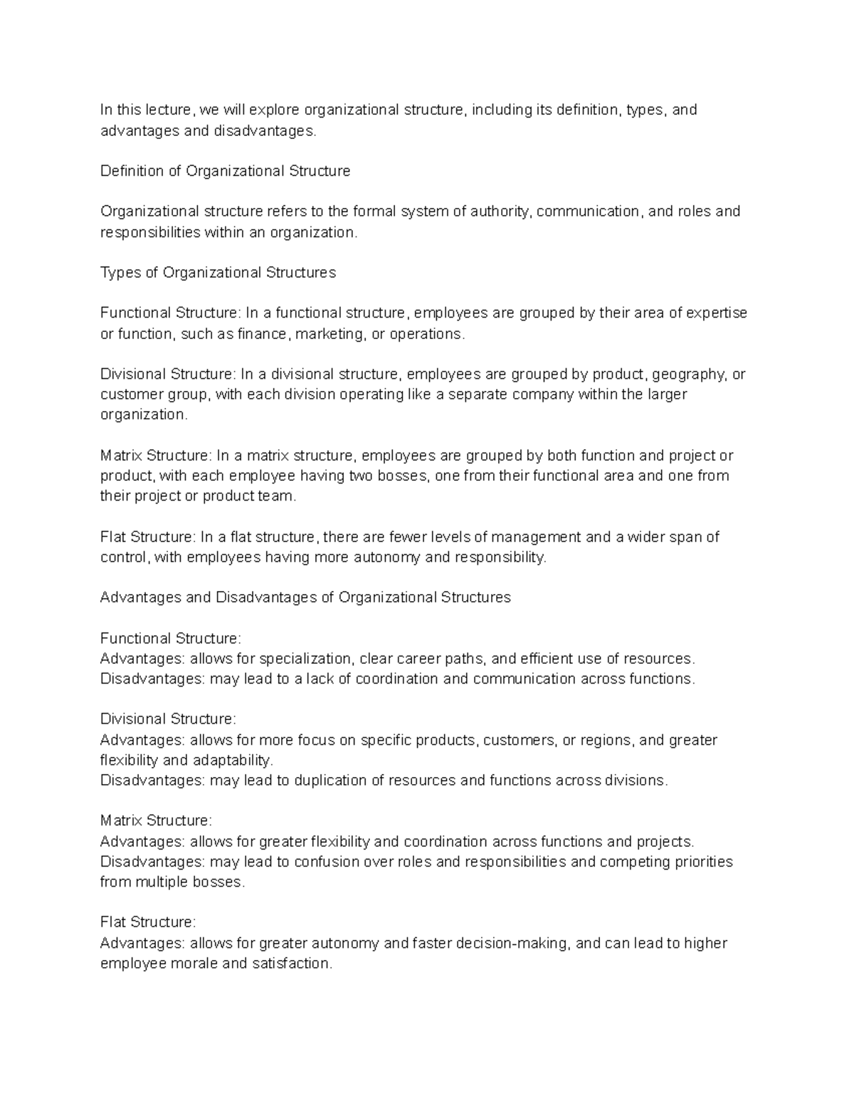 Lecture #3 Organizational Structure - In this lecture, we will explore ...