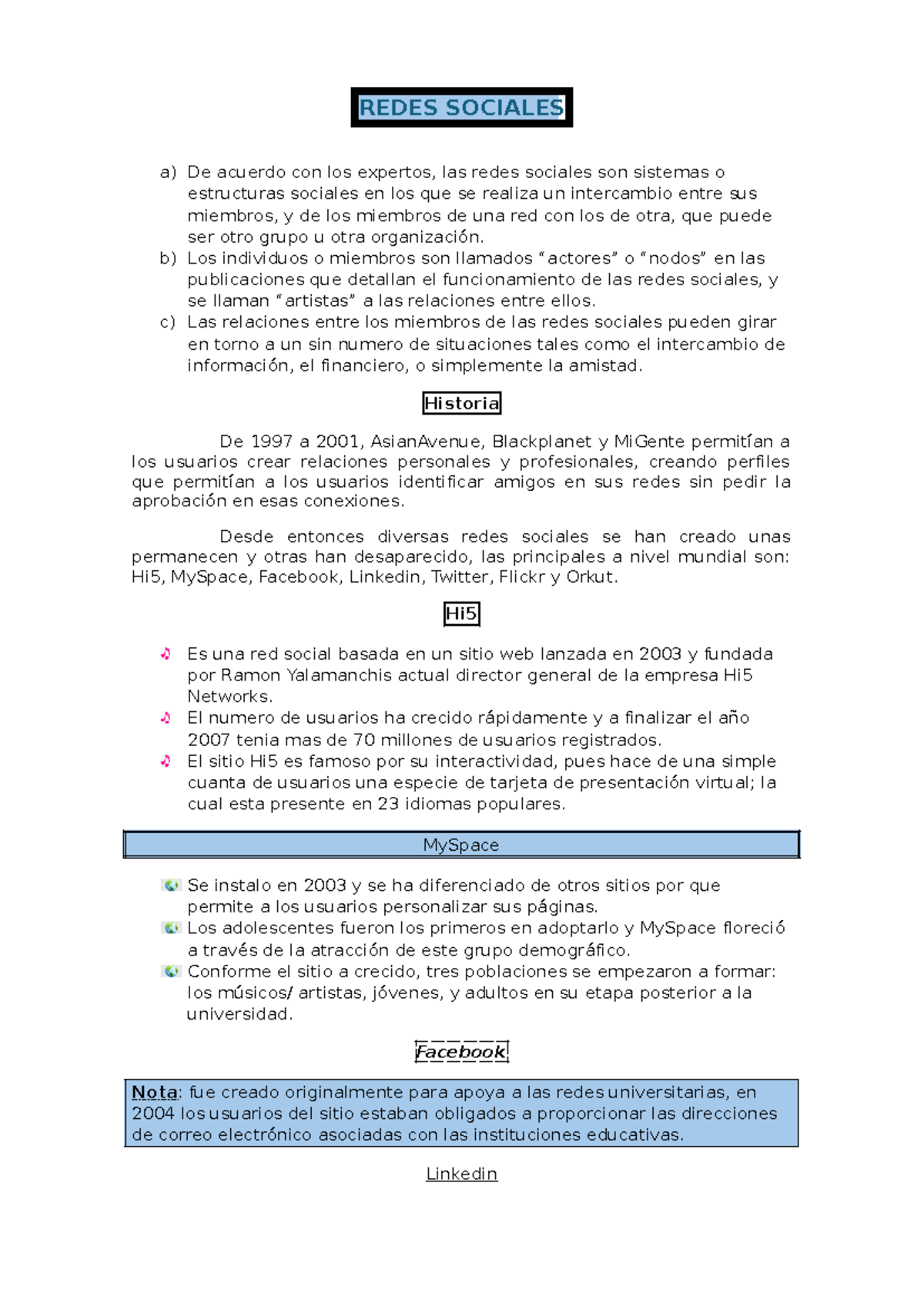 Word2016-TP2- Obligatorio - REDES SOCIALES a) De acuerdo con los expertos, las redes sociales ...