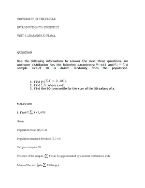 Statistics Journal Unit 4 - Given the table below, answer the questions ...