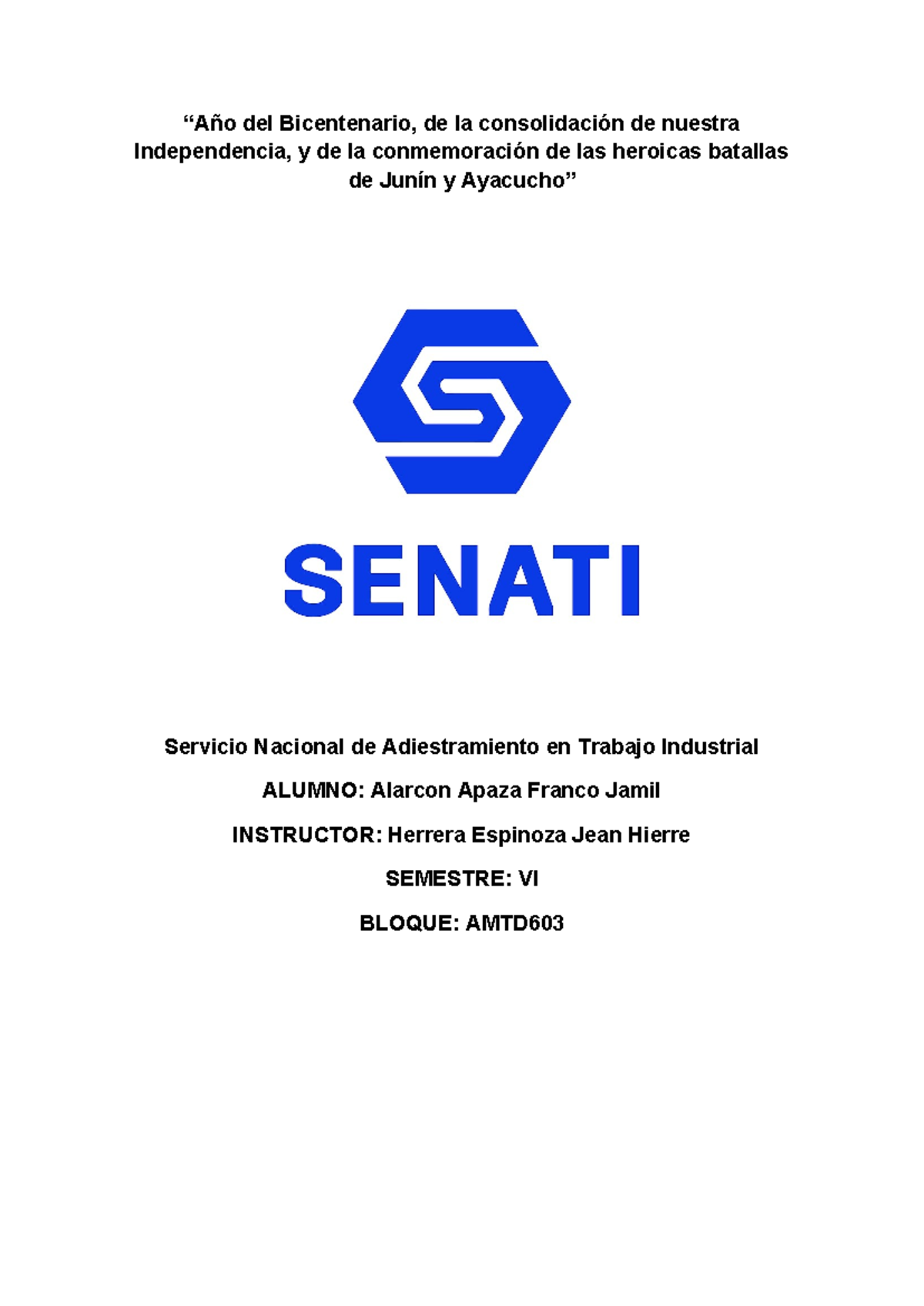 Informe de airbag senati - “Año del Bicentenario, de la consolidación ...