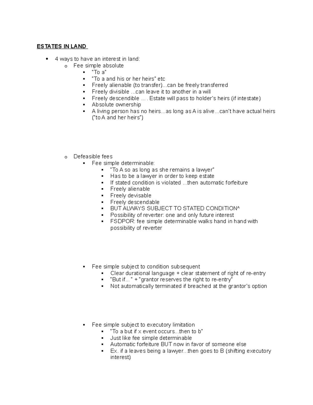 Estates - Summary of each type of estate. - ESTATES IN LAND 4 ways to ...