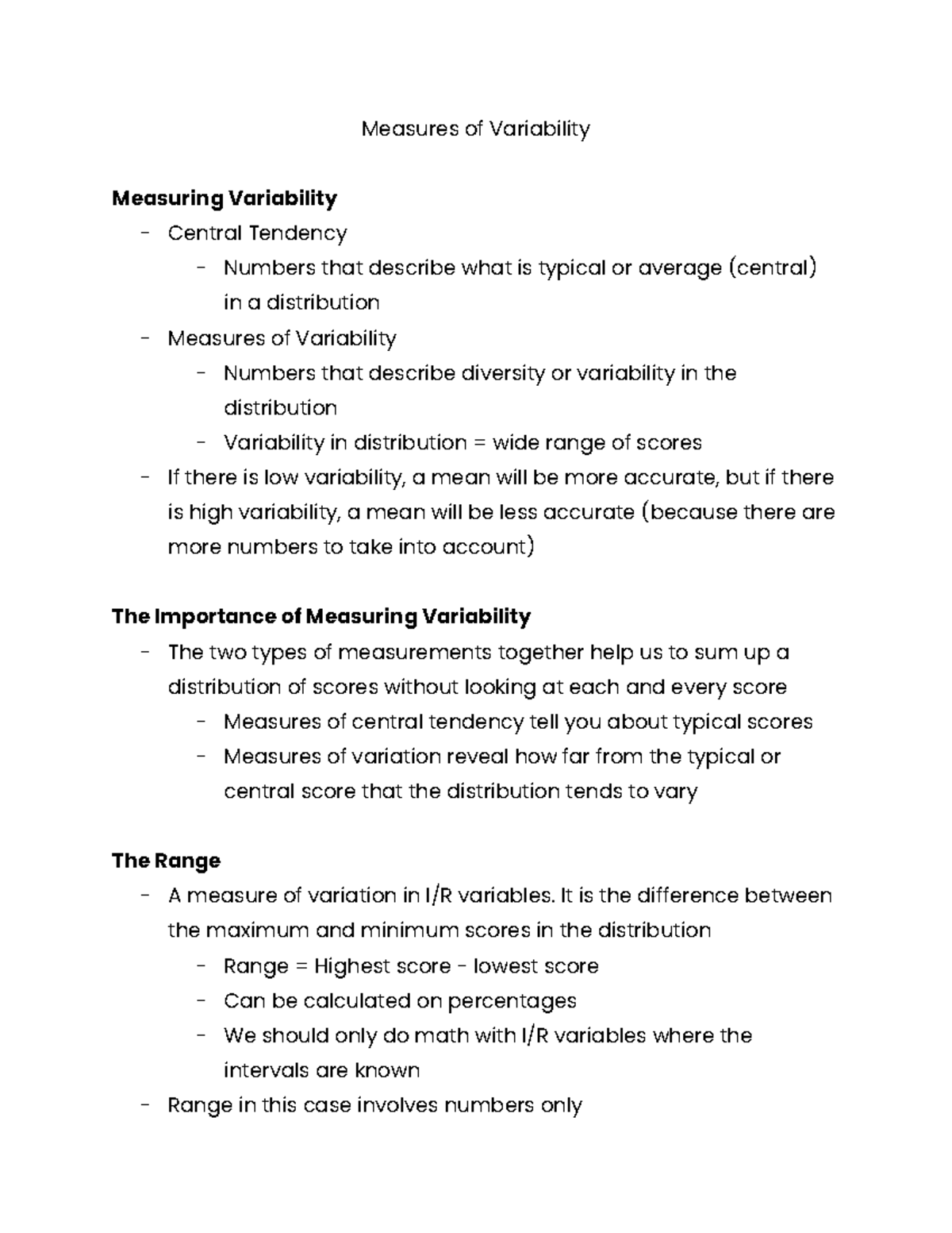 Measures of Variability - It is the difference between the maximum and ...