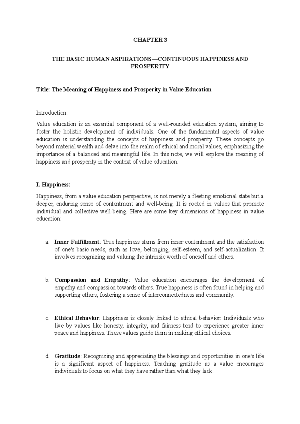 Chapter 3 The Basic Human Aspiration Continuous Happiness and ...