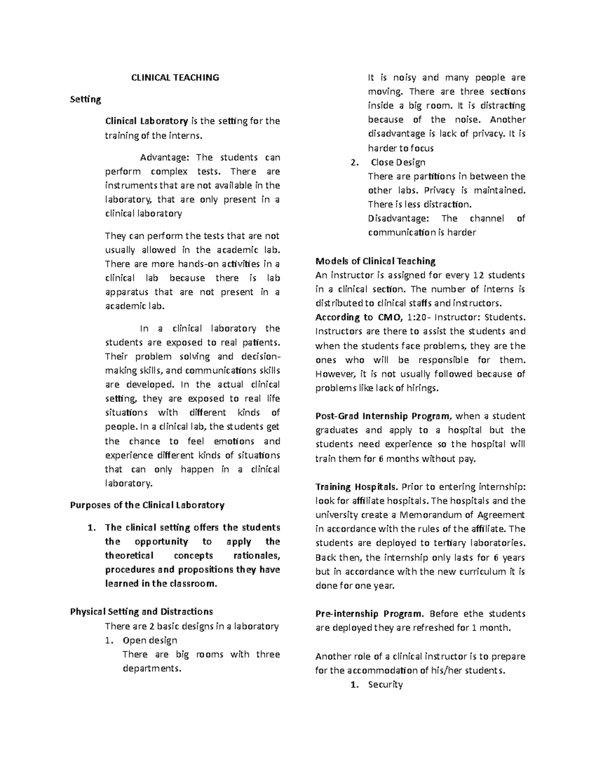 Clinical Teaching - CLINICAL TEACHING Setting Clinical Laboratory is ...