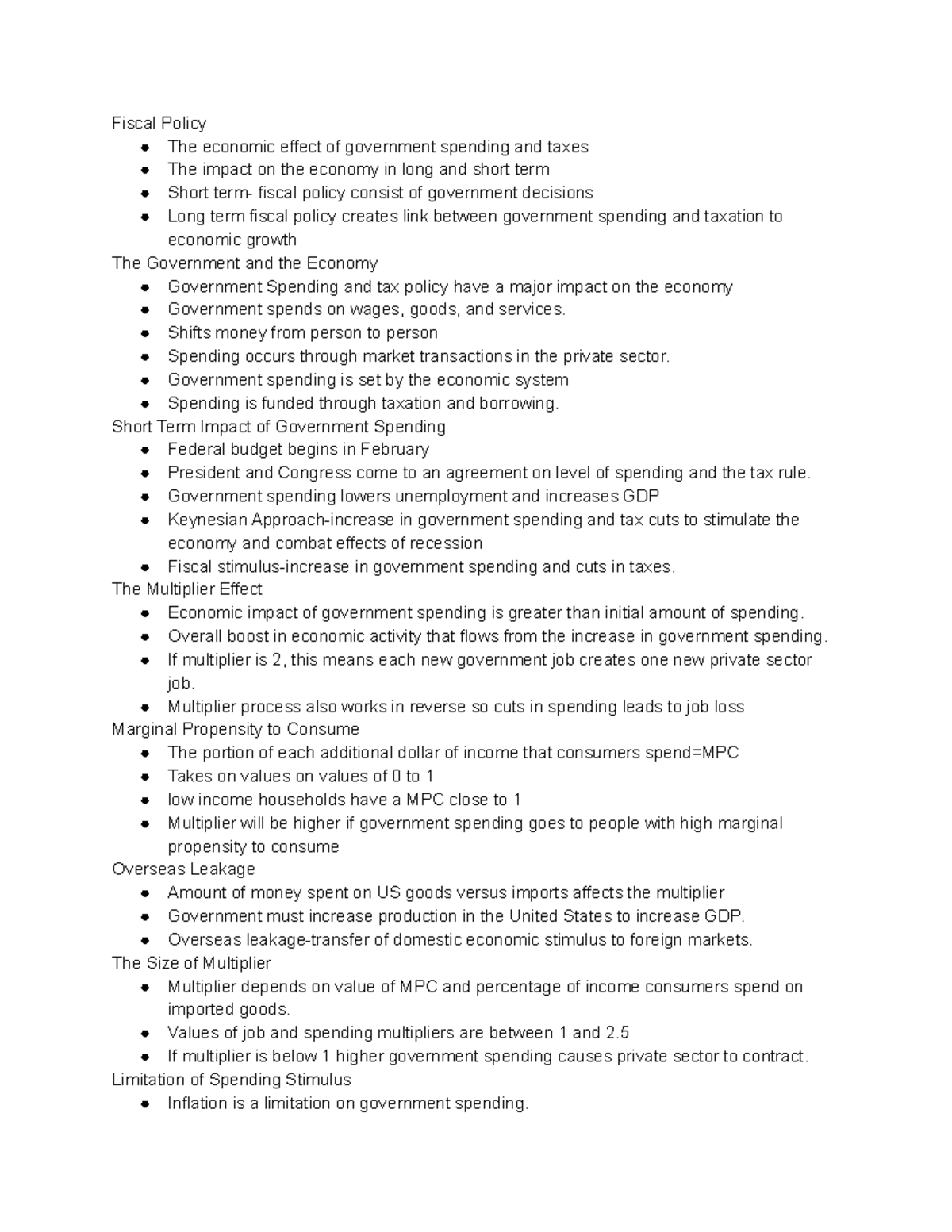 Ch 11 Fiscal Policy - Lecture notes. - Fiscal Policy The economic ...