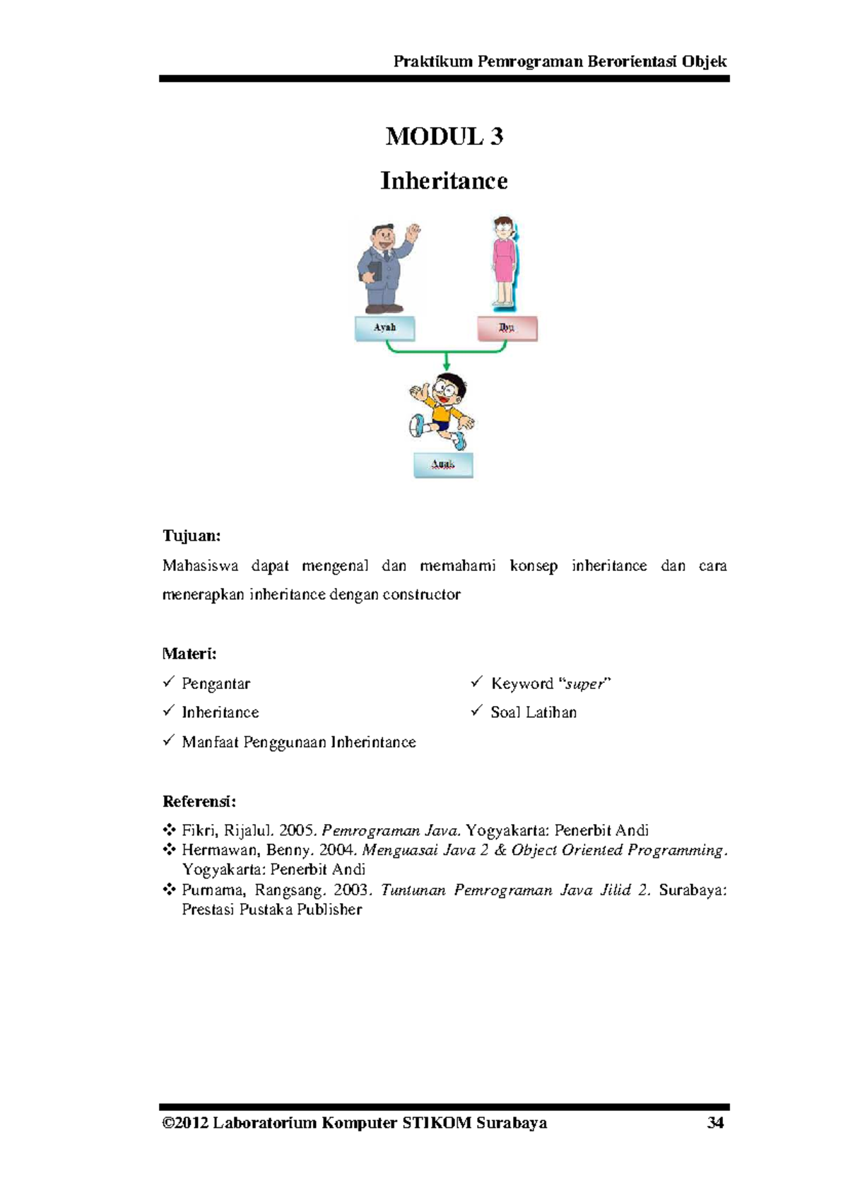 Modul bab 8 Inheritance - MODUL 3 Inheritance Tujuan: Mahasiswa dapat ...