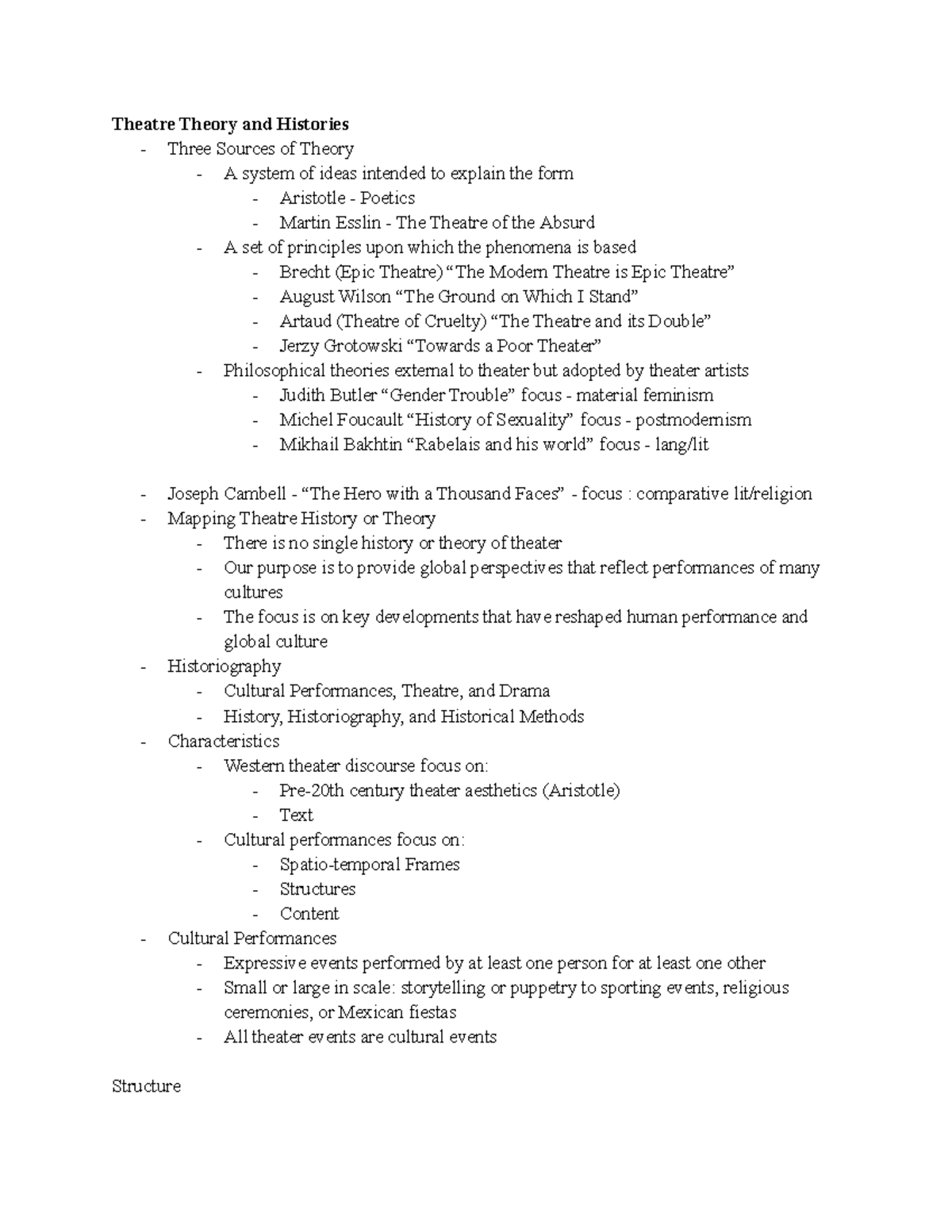 Theatre History II Midterm Study Guide - Theatre Theory and Histories ...
