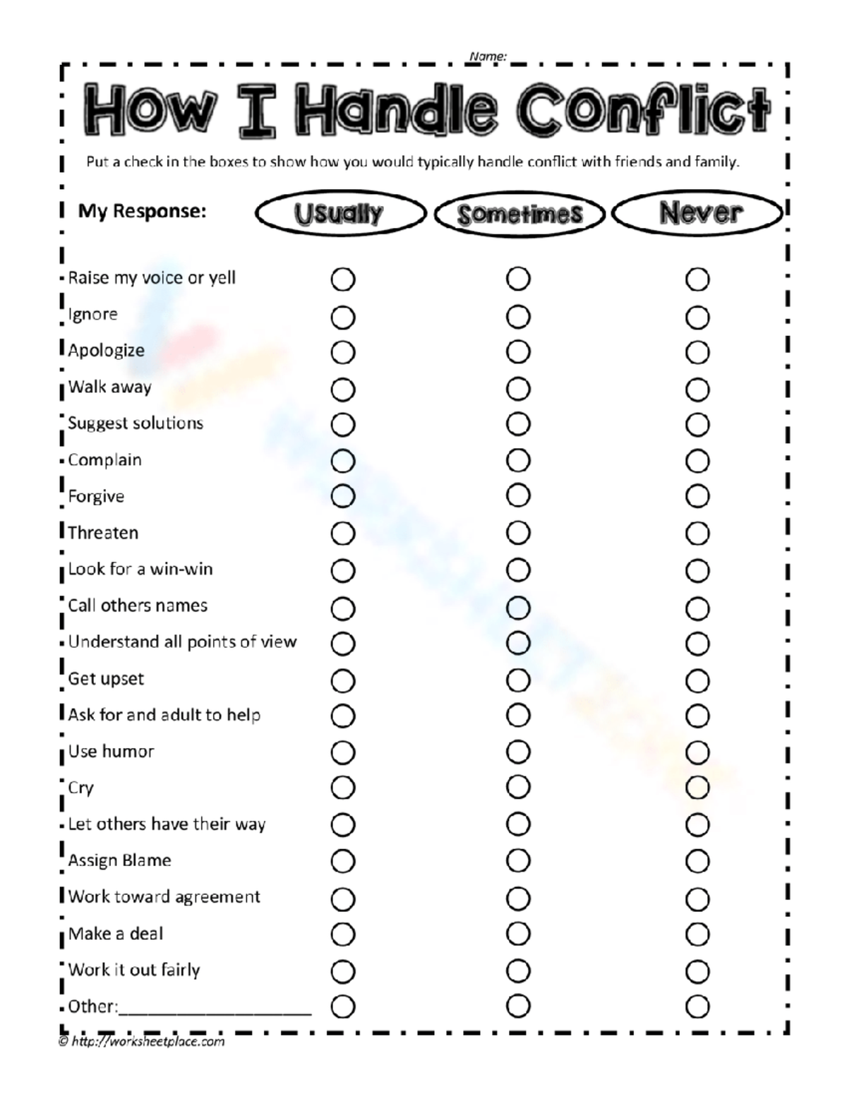 How I Handle Conflict Worksheet - Social Science - Studocu